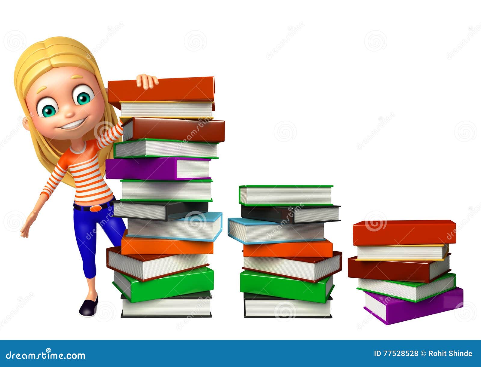 Kid girl with Book stack stock illustration. Illustration of character ...