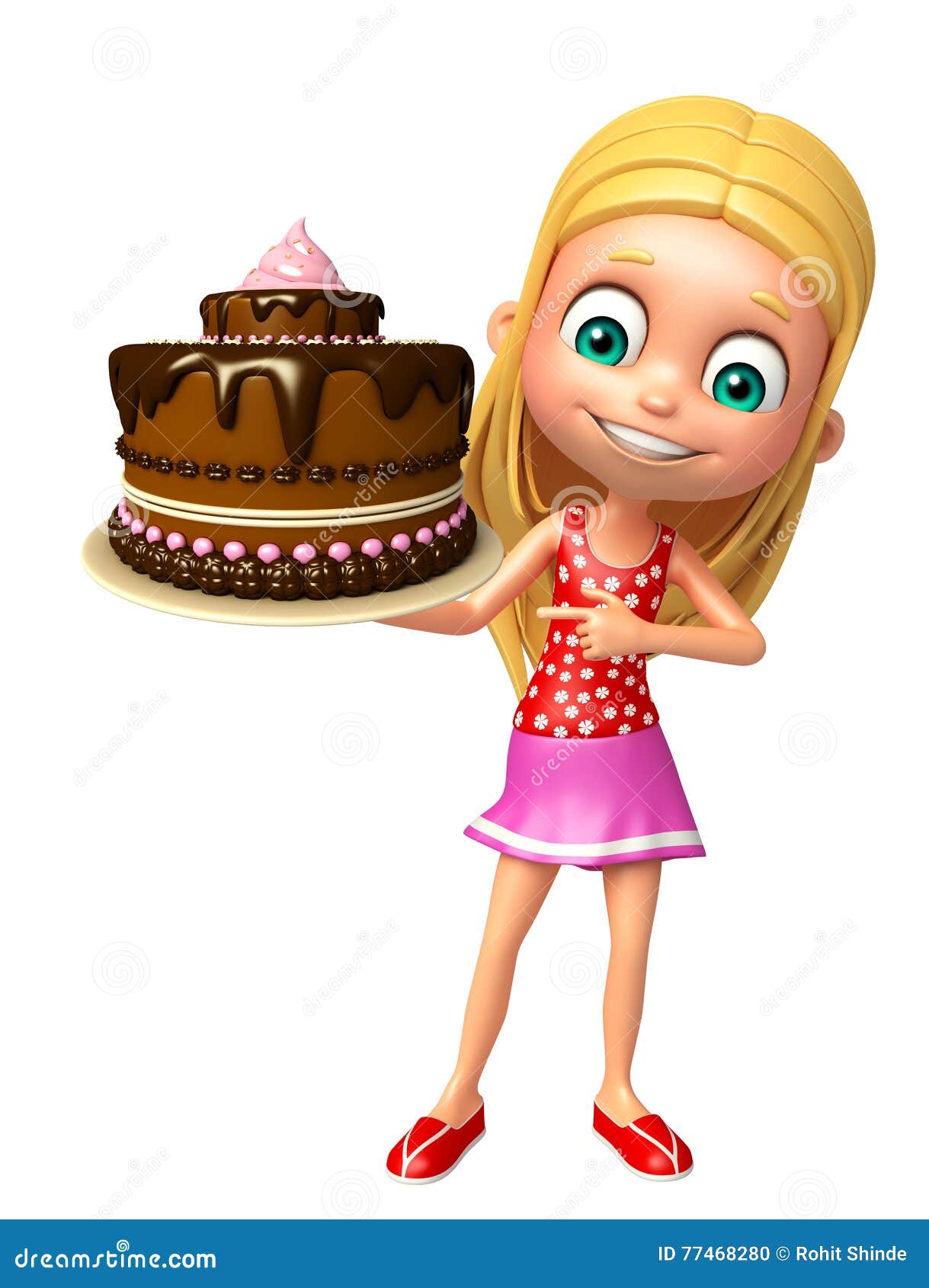 Kid girl with Cake stock illustration. Illustration of educational ...