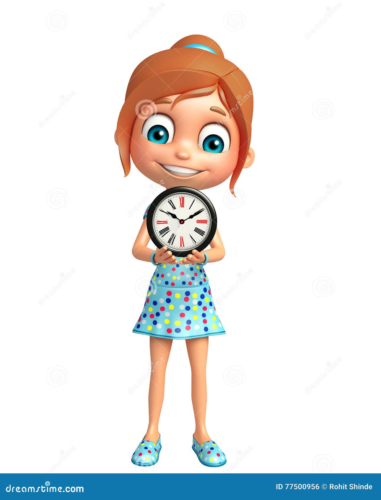 Kid girl with Clock stock illustration. Illustration of girl - 77500956