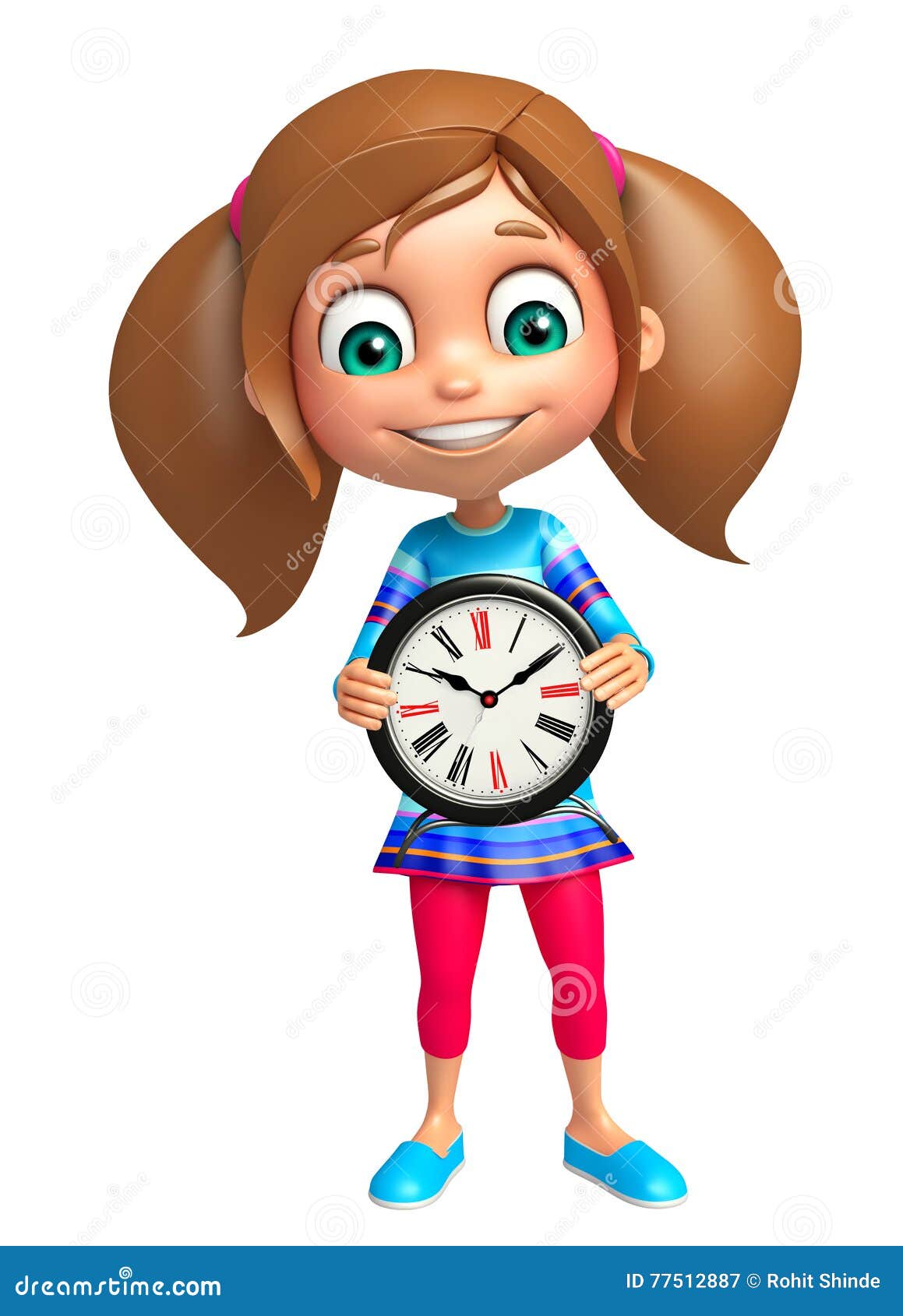 Kid girl with Clock stock illustration. Illustration of activity - 77512887