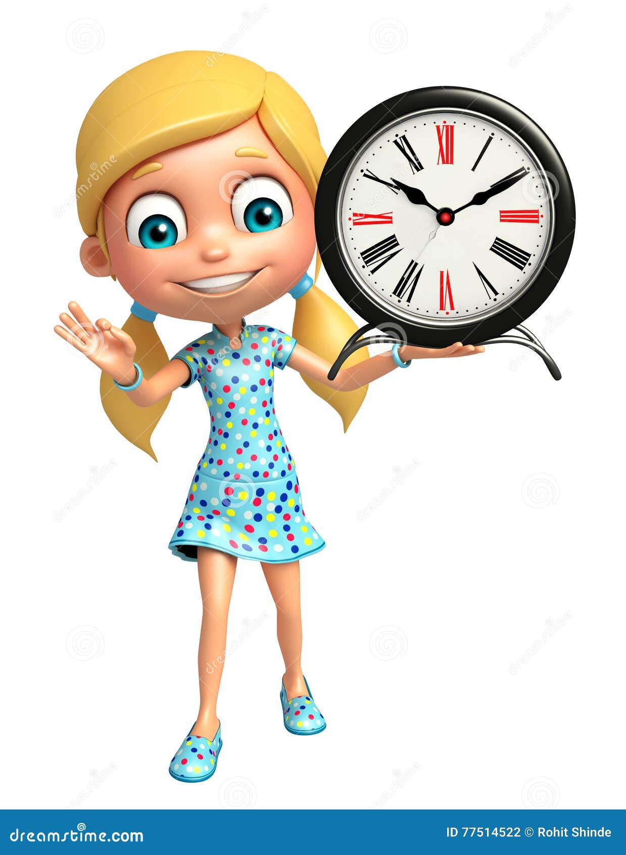 Kid girl with Clock stock illustration. Illustration of activity - 77514522