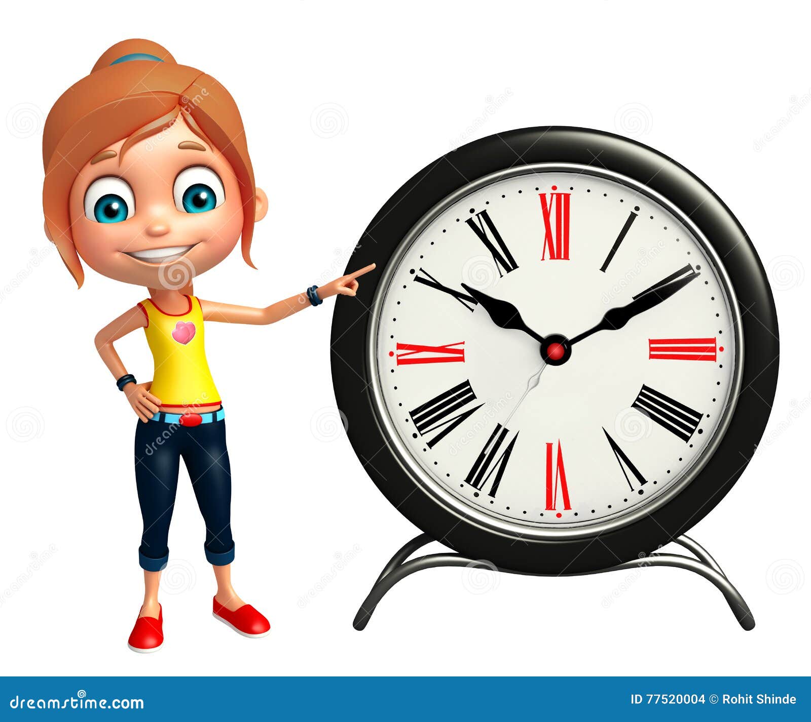 Kid girl with Clock stock illustration. Illustration of clock - 77520004