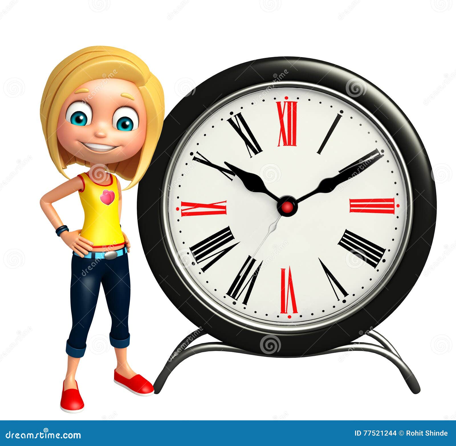 Kid girl with Clock stock illustration. Illustration of education ...