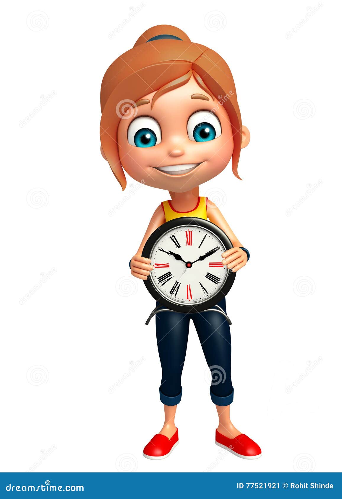 Kid girl with Clock stock illustration. Illustration of study - 77521921