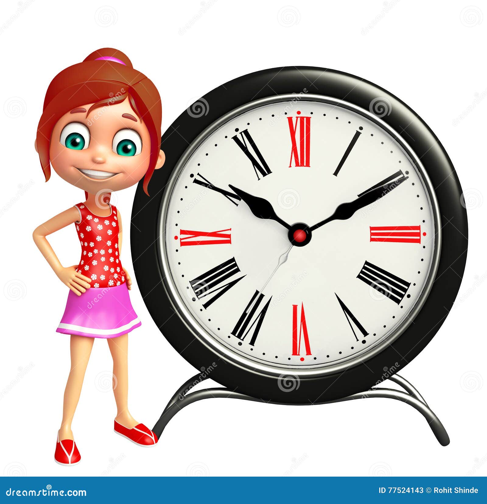 Kid girl with Clock stock illustration. Illustration of girl - 77524143