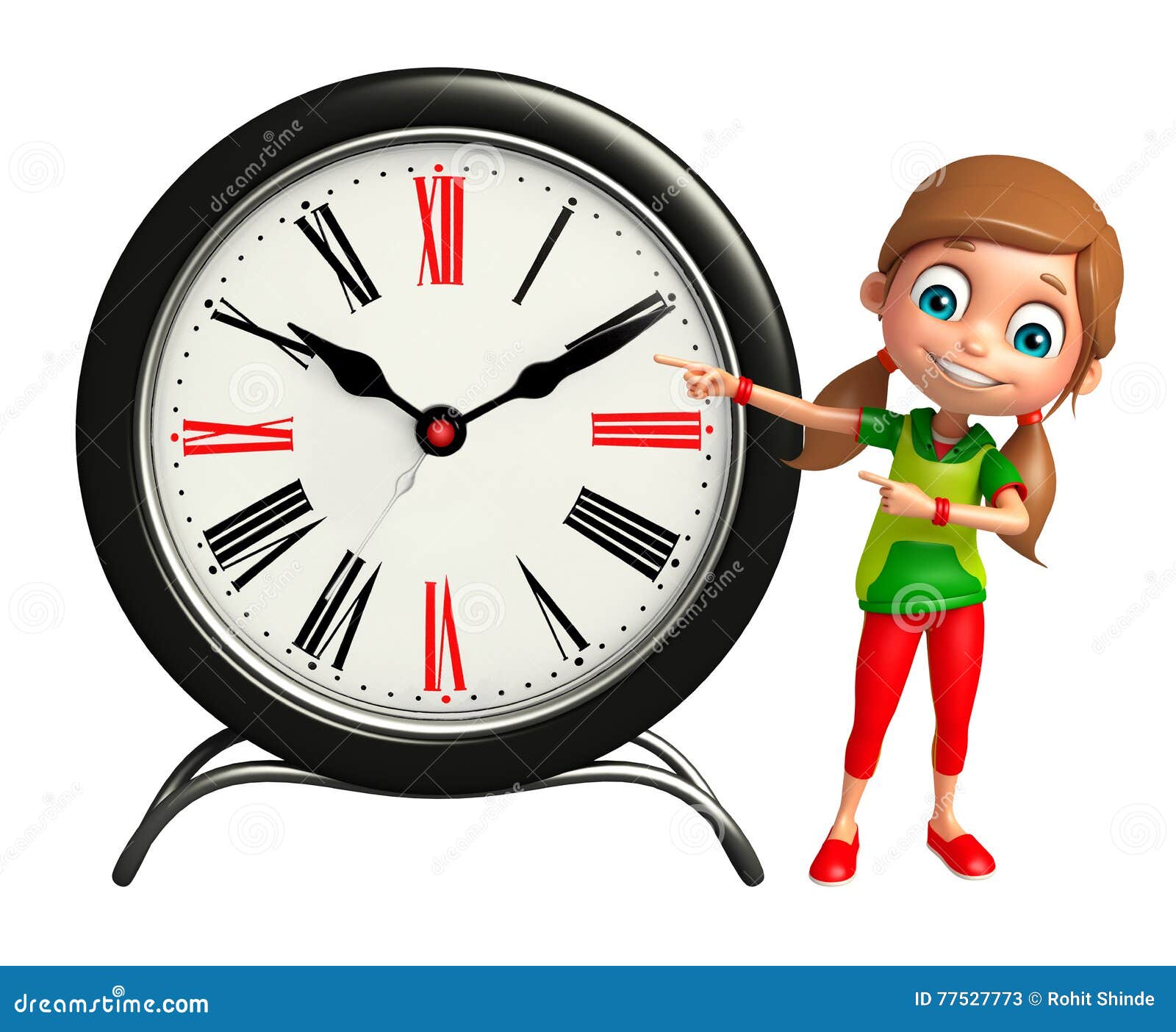 Kid girl with Clock stock illustration. Illustration of preschooler ...