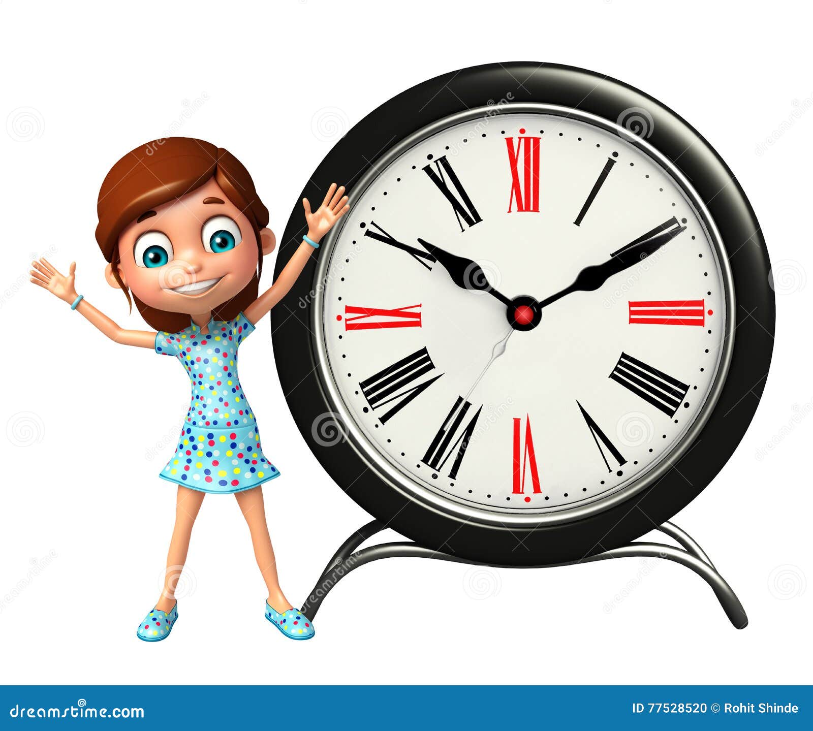 Kid girl with Clock stock illustration. Illustration of preschooler ...
