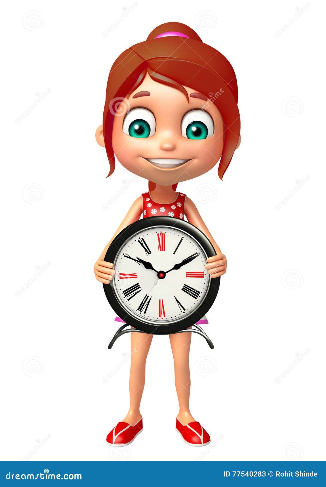 Kid girl with Clock stock illustration. Illustration of clipart - 77540283