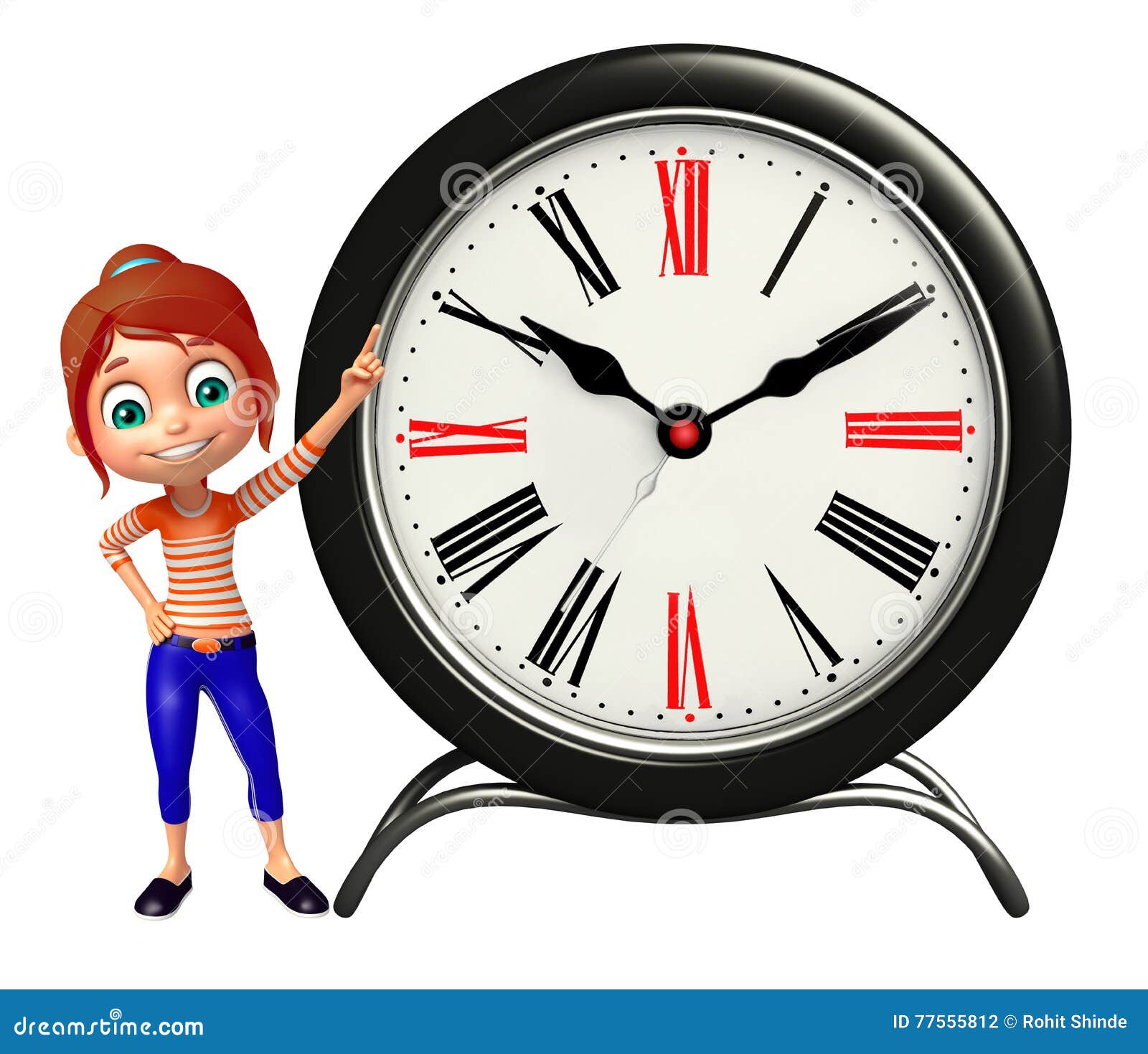 Kid girl with Clock stock illustration. Illustration of preschooler ...