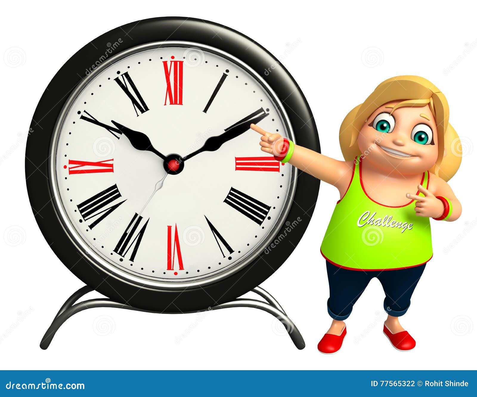 Kid girl with clock stock illustration. Illustration of cheerful - 77565322
