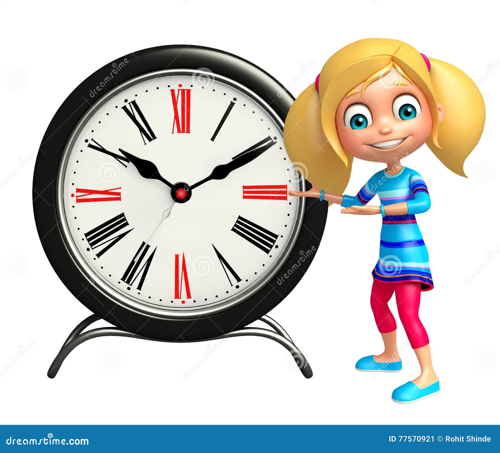 Kid girl with Clock stock illustration. Illustration of playful - 77570921