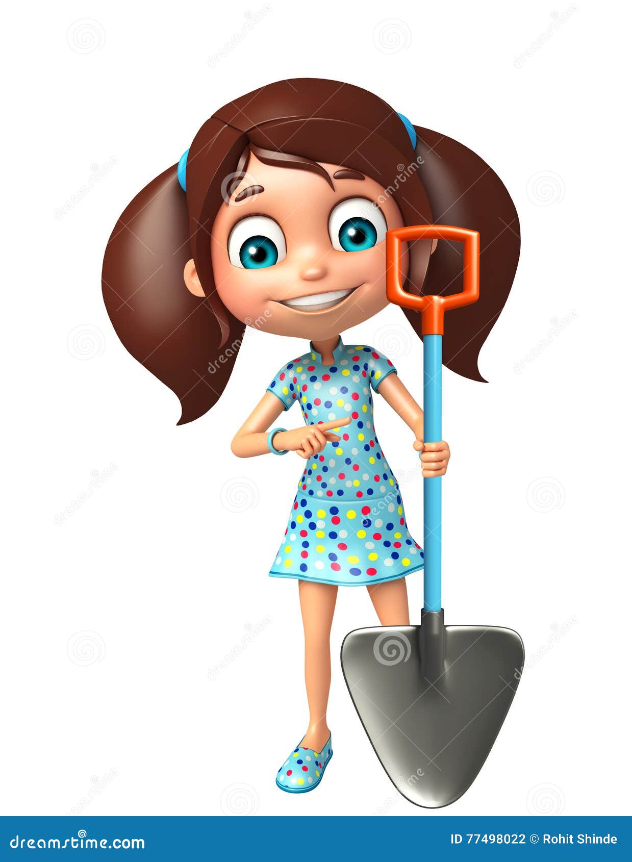 Kid Girl with Digging Shovel Stock Illustration - Illustration of girl ...