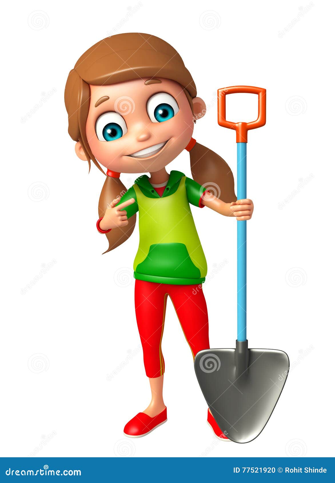 Kid Girl with Digging Shovel Stock Illustration - Illustration of ...