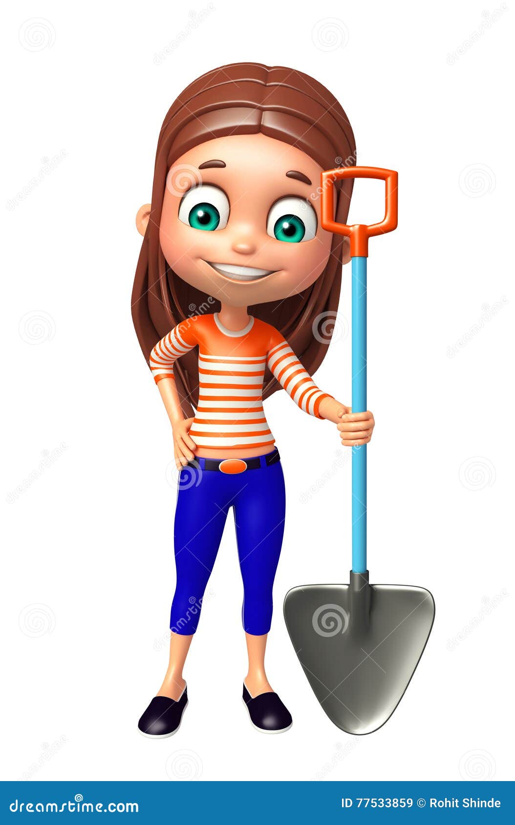 Kid Girl with Digging Shovel Stock Illustration - Illustration of ...