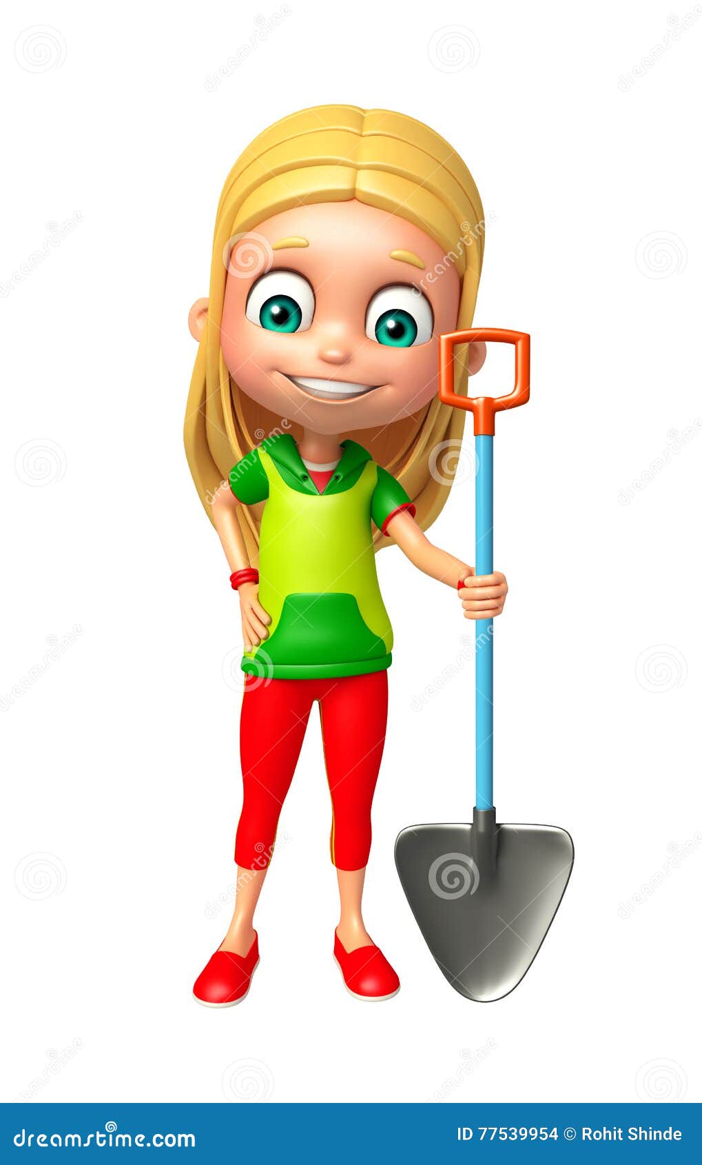 Kid Girl with Digging Shovel Stock Illustration - Illustration of ...