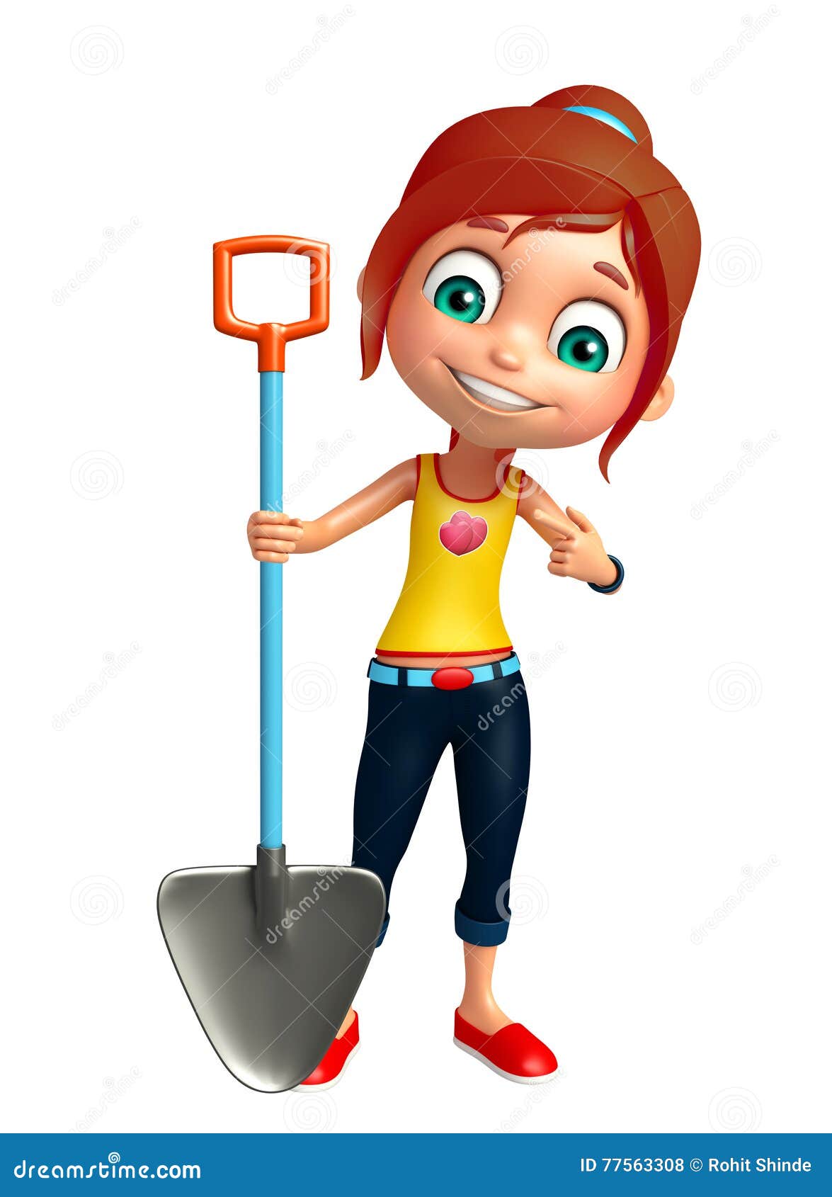 Kid Girl with Digging Shovel Stock Illustration - Illustration of ...