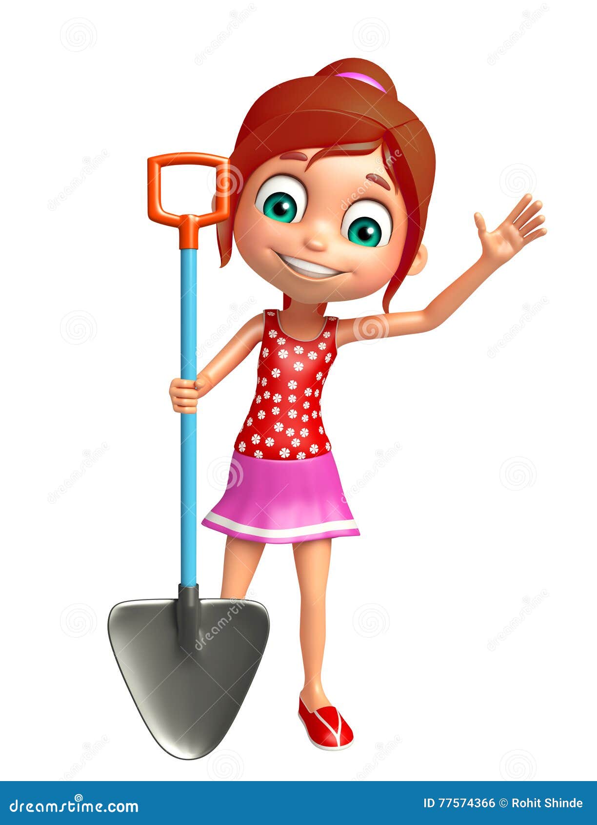Kid Girl with Digging Shovel Stock Illustration - Illustration of ...