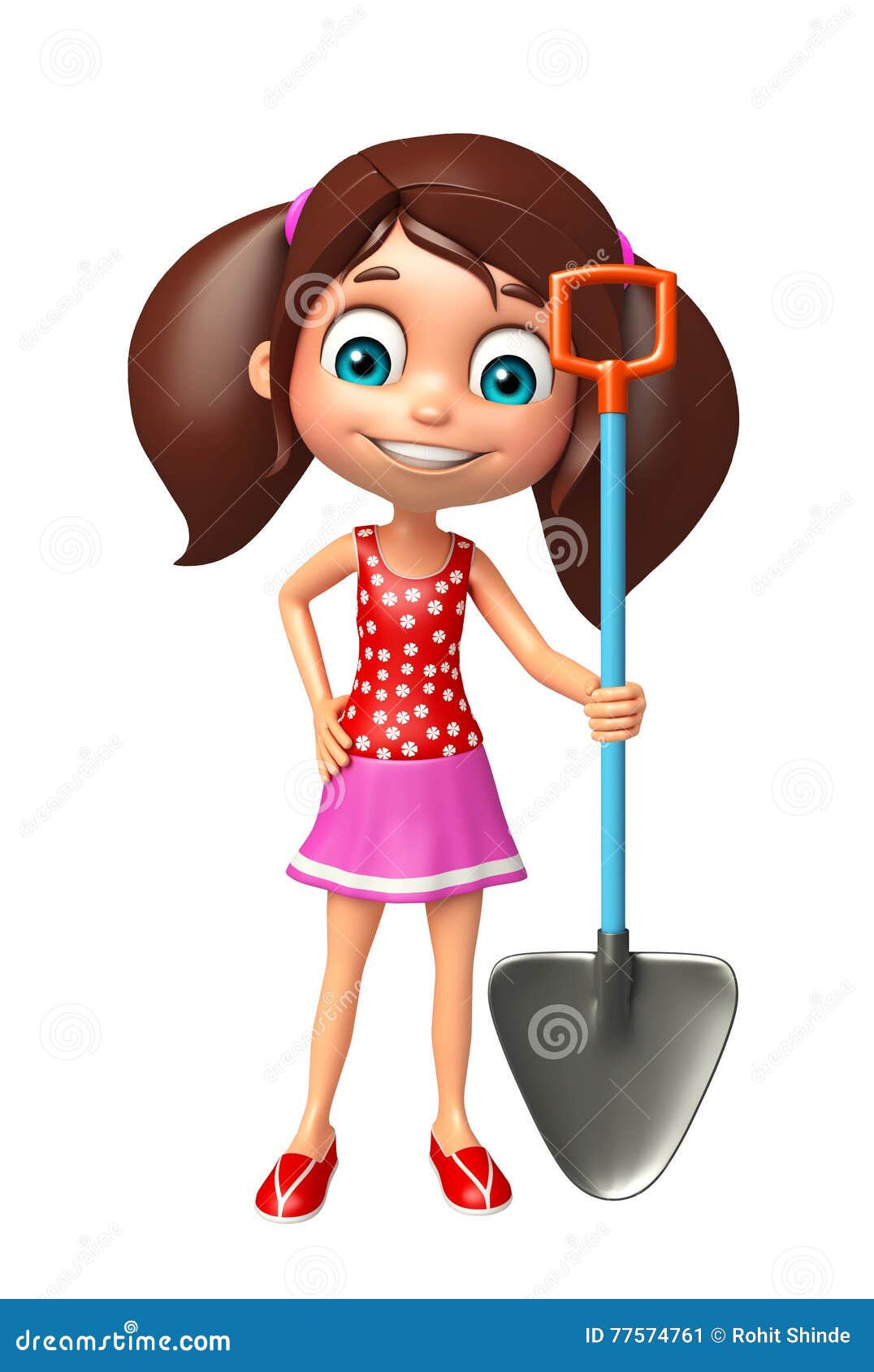 Kid Girl with Digging Shovel Stock Illustration - Illustration of ...