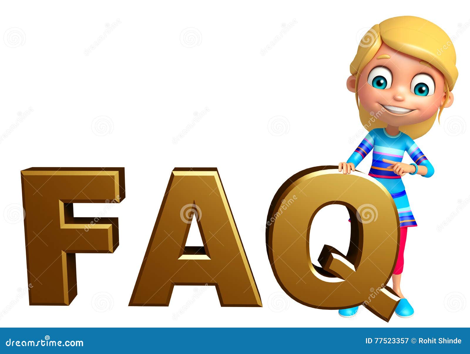Kid girl with Faq sign stock illustration. Illustration of character ...