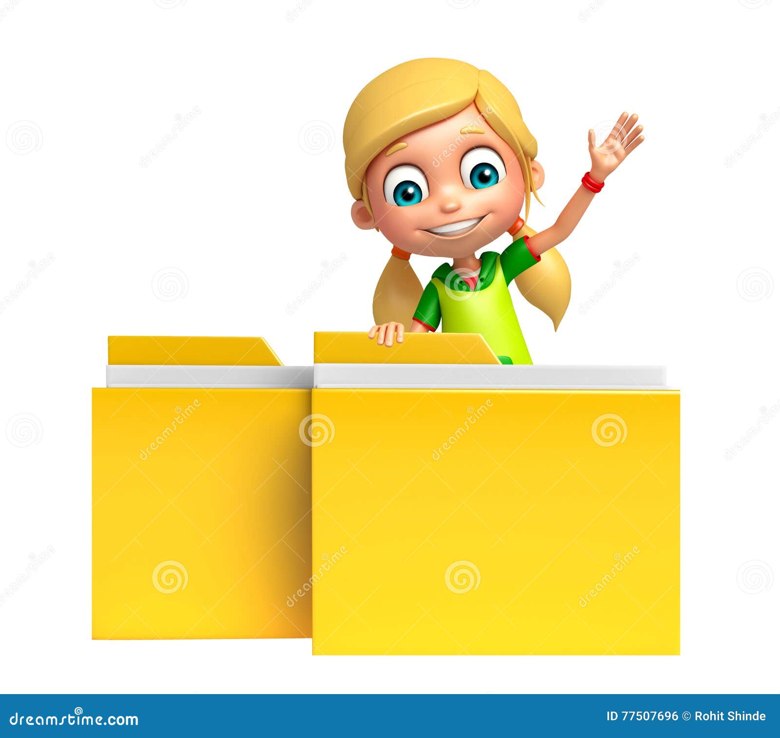 Kid girl with Folder stock illustration. Illustration of cheerful ...