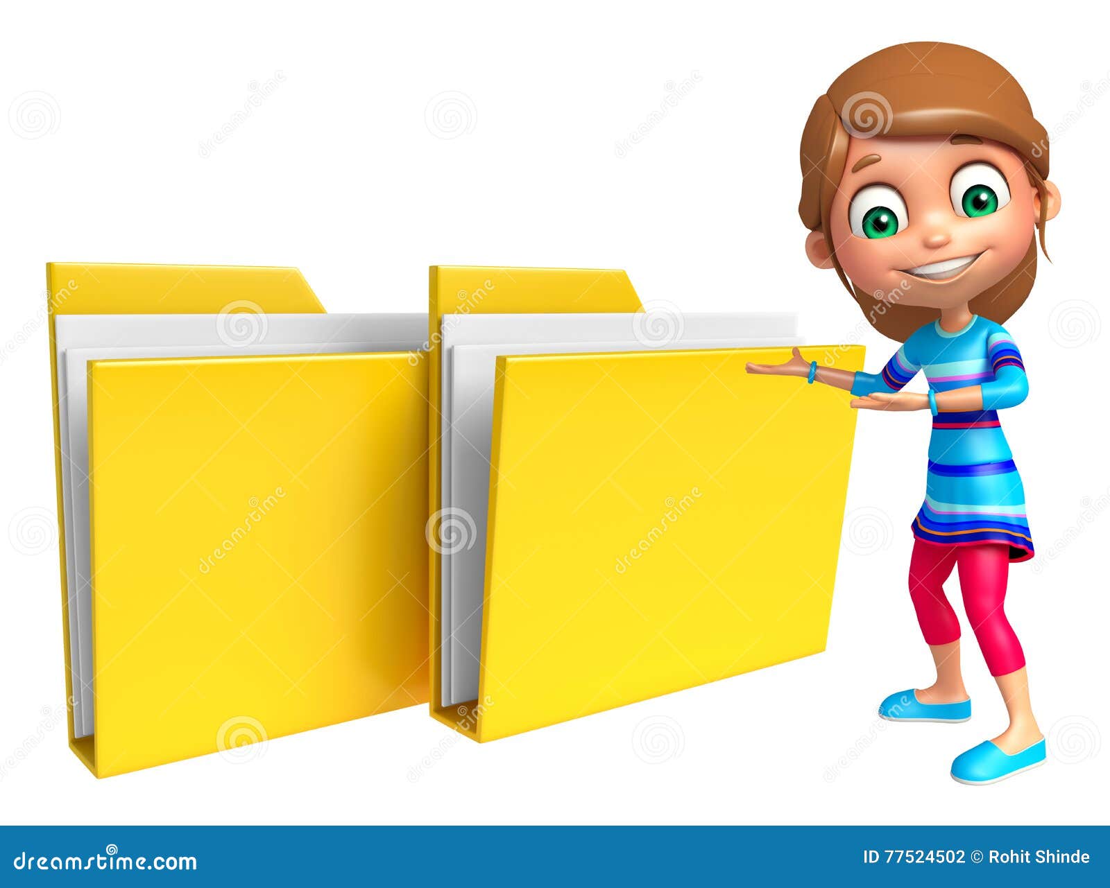 Kid girl with Folder stock illustration. Illustration of cheerful ...