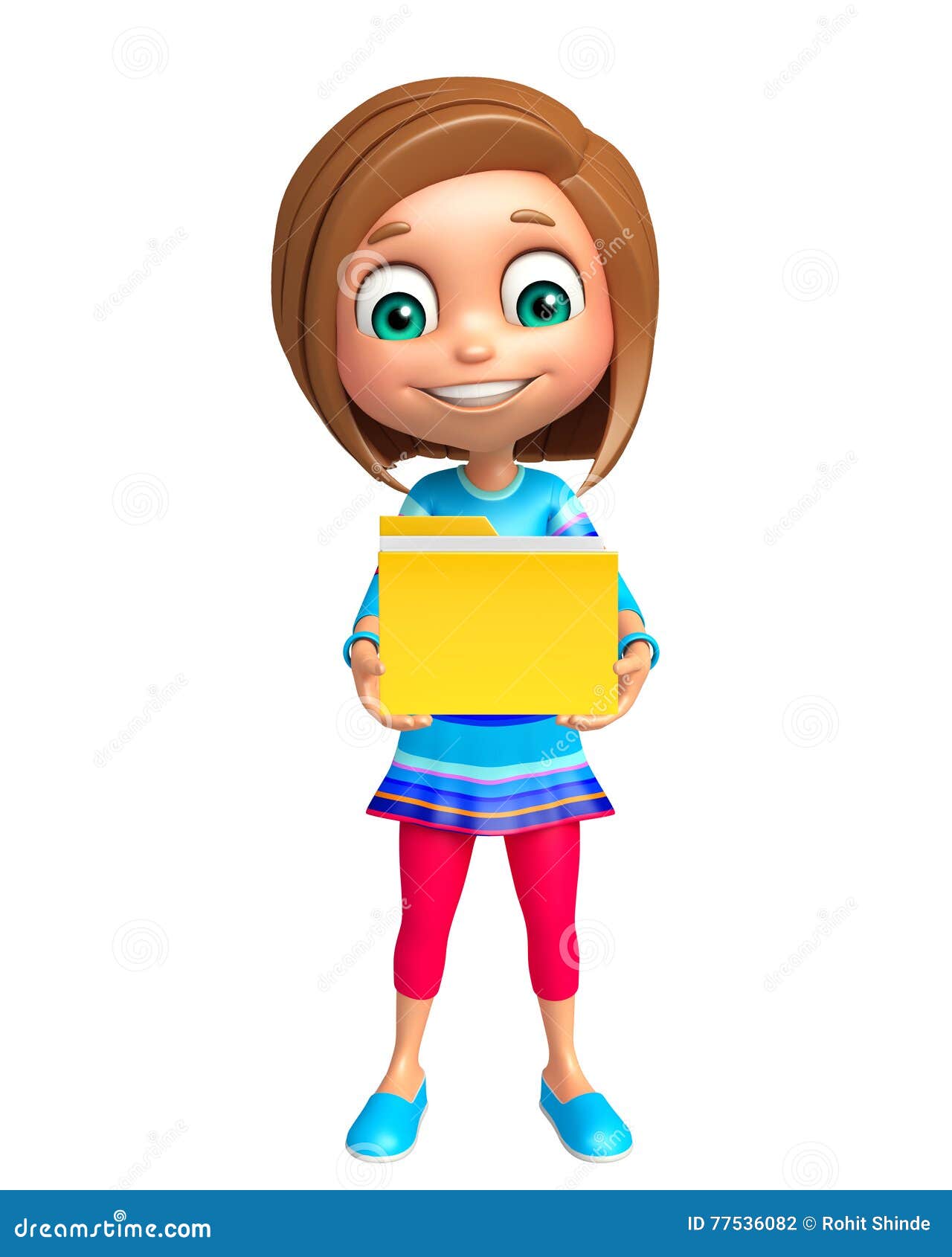 Kid girl with Folder stock illustration. Illustration of activity ...
