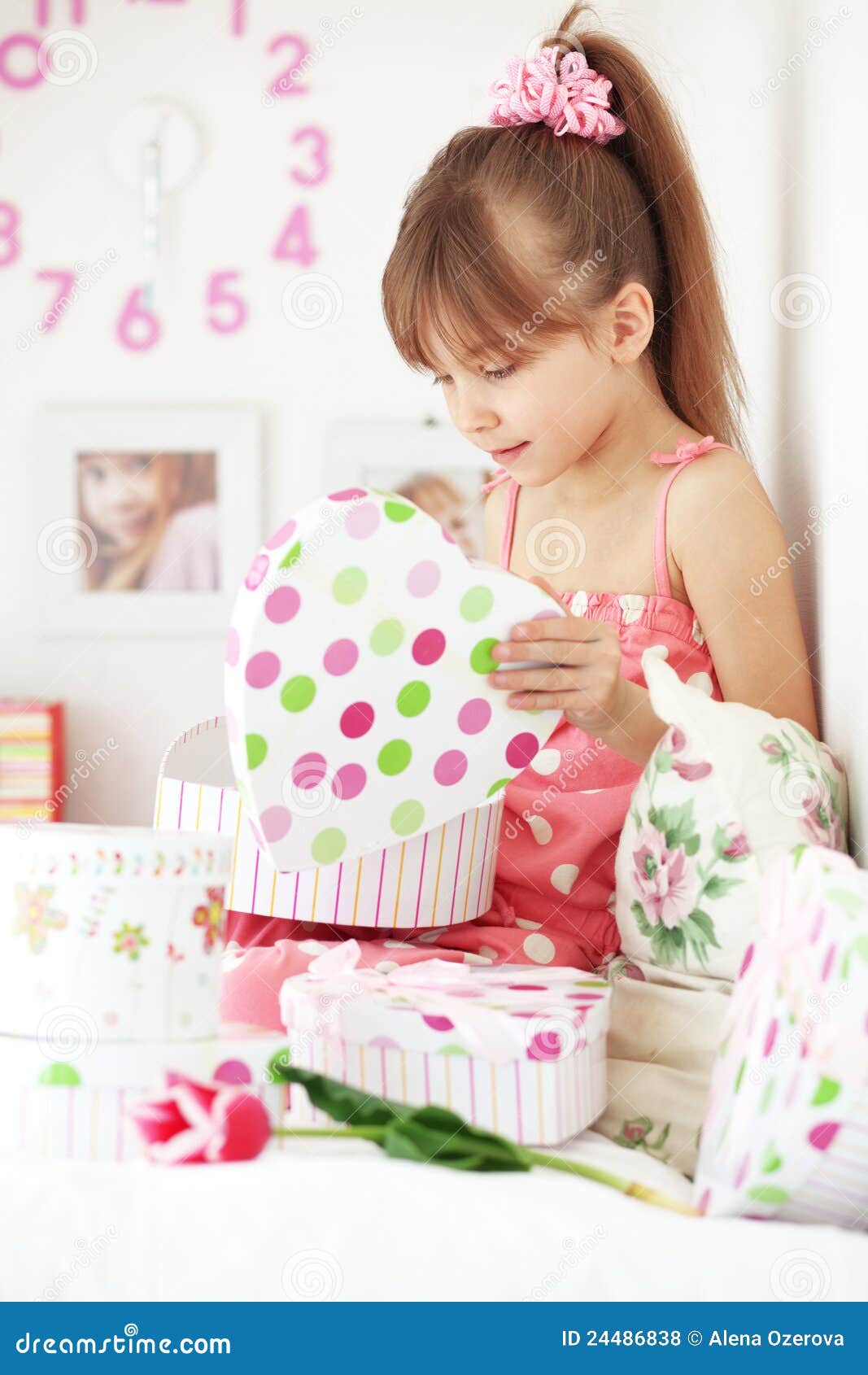 Kid girl with gift boxes stock photo. Image of giftbox - 24486838