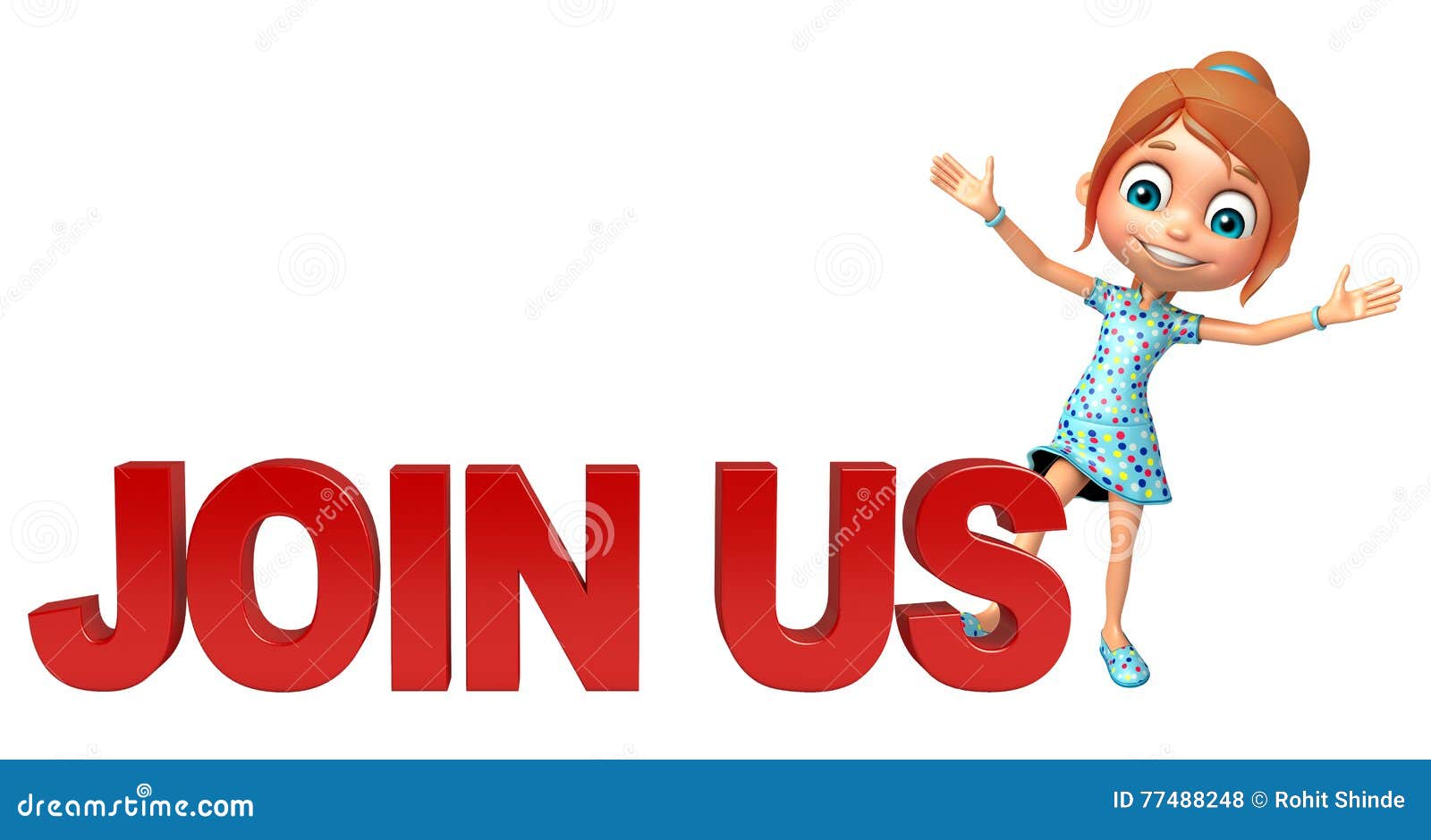 Kid girl with Join us sign stock illustration. Illustration of grade ...
