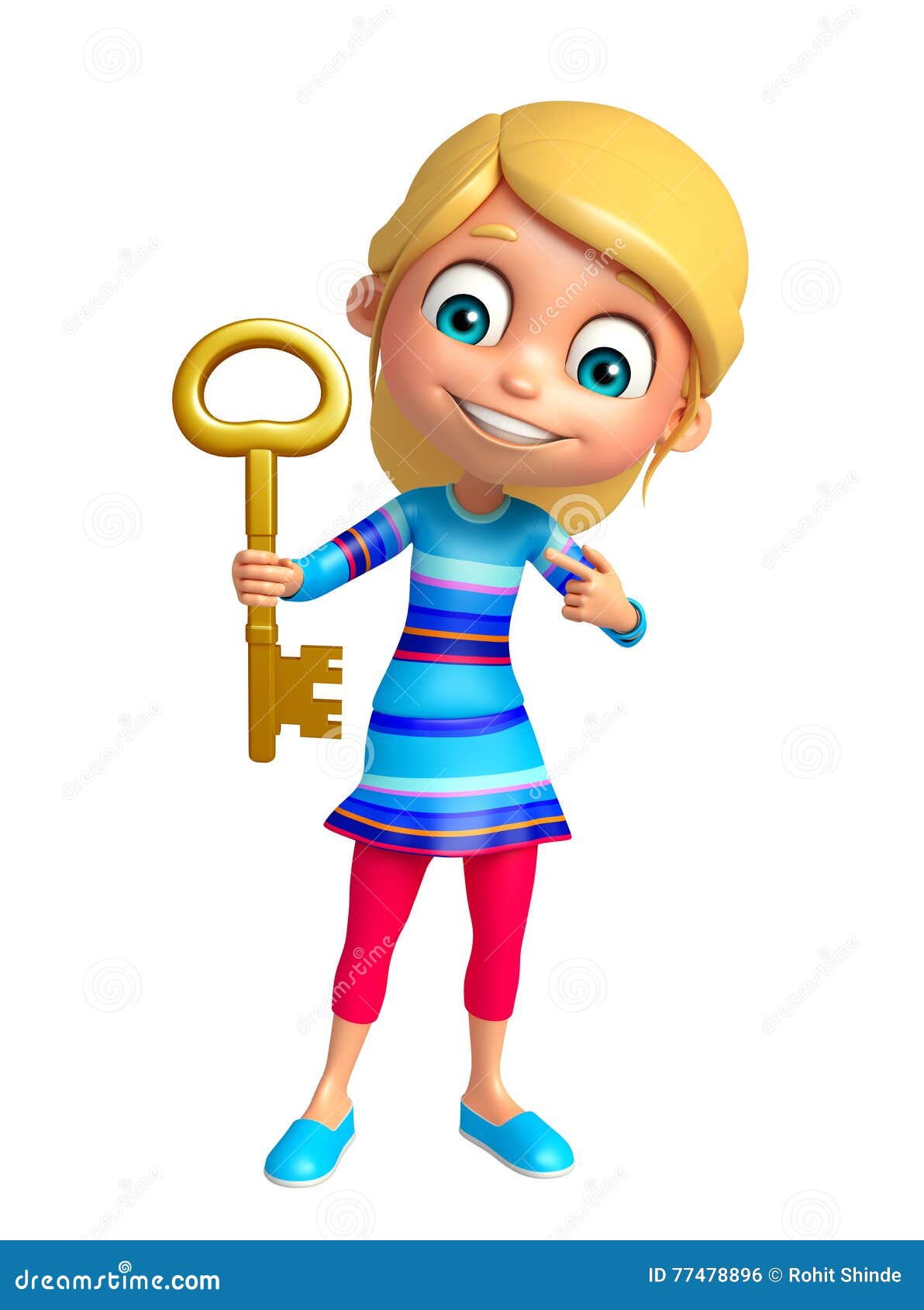 Kid girl with; Key; stock illustration. Illustration of happiness ...