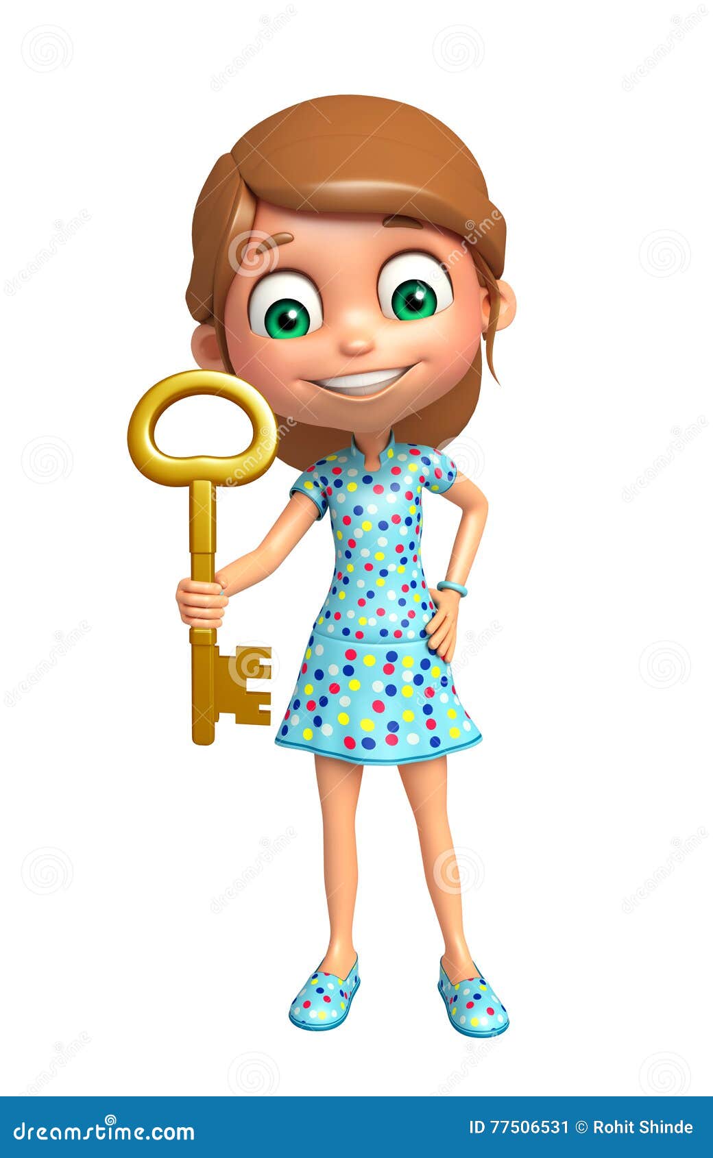 Kid girl with; Key; stock illustration. Illustration of playful - 77506531
