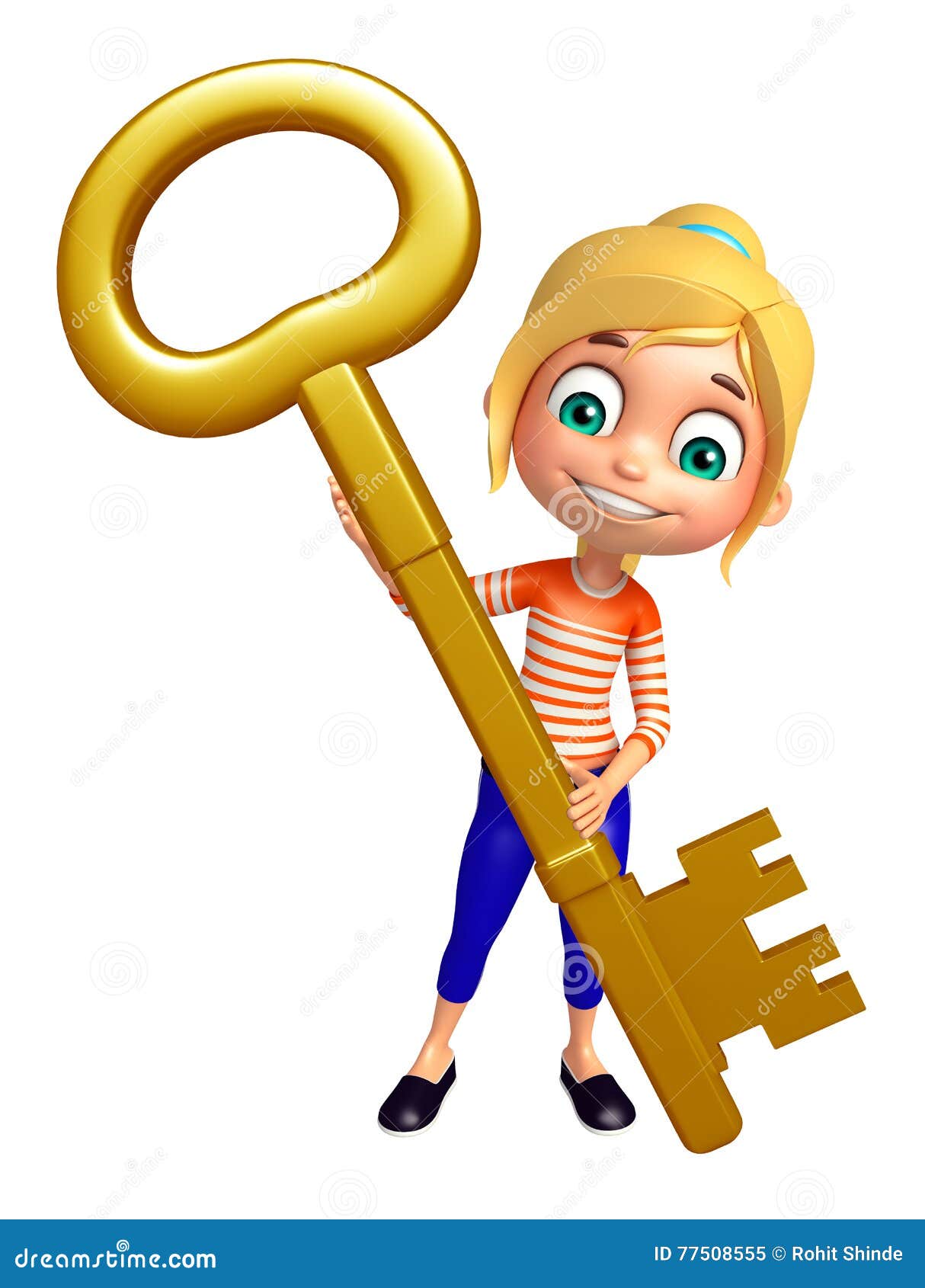 Kid girl with; Key; stock illustration. Illustration of class - 77508555