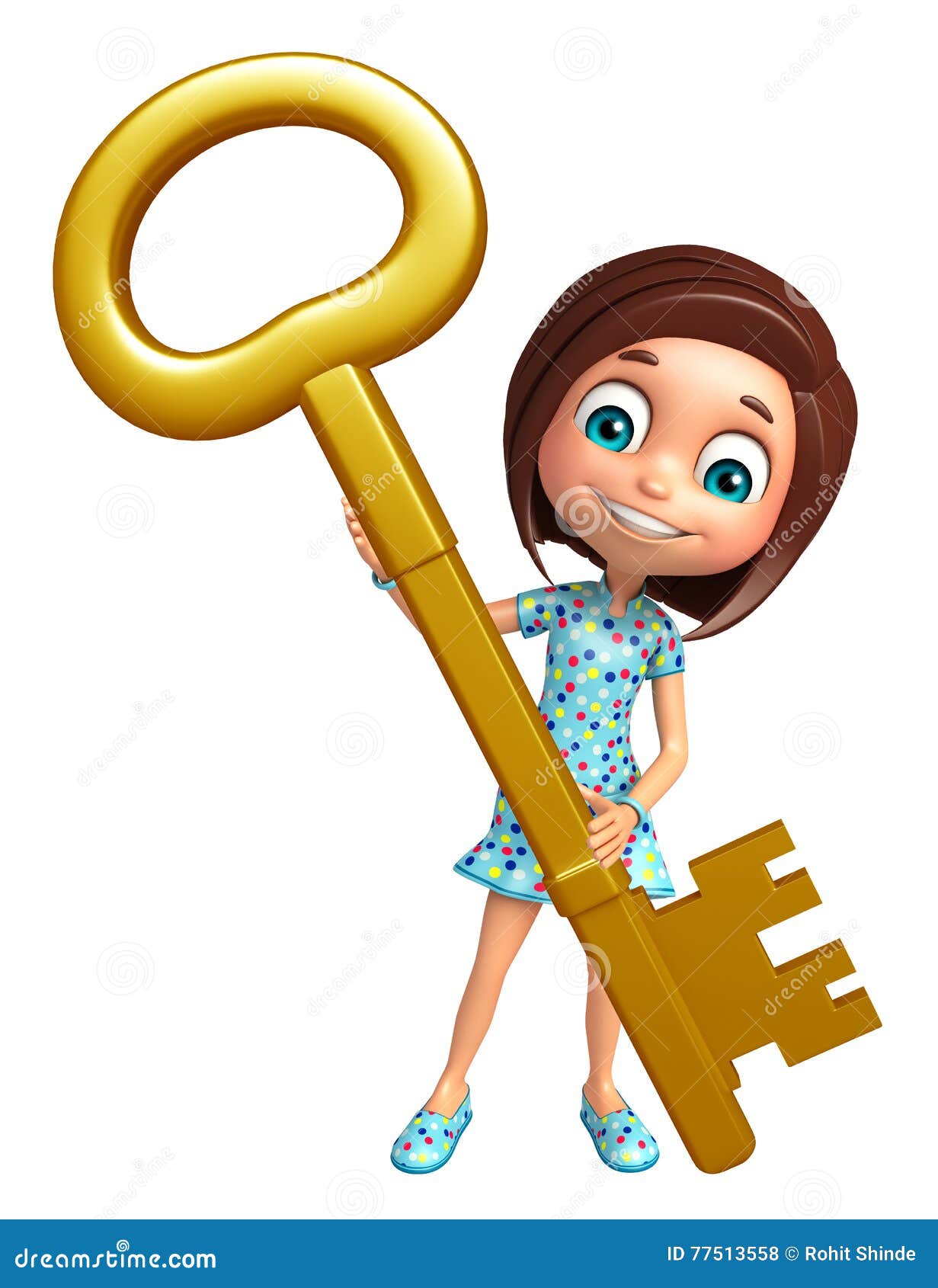 Kid girl with; Key; stock illustration. Illustration of clipart - 77513558