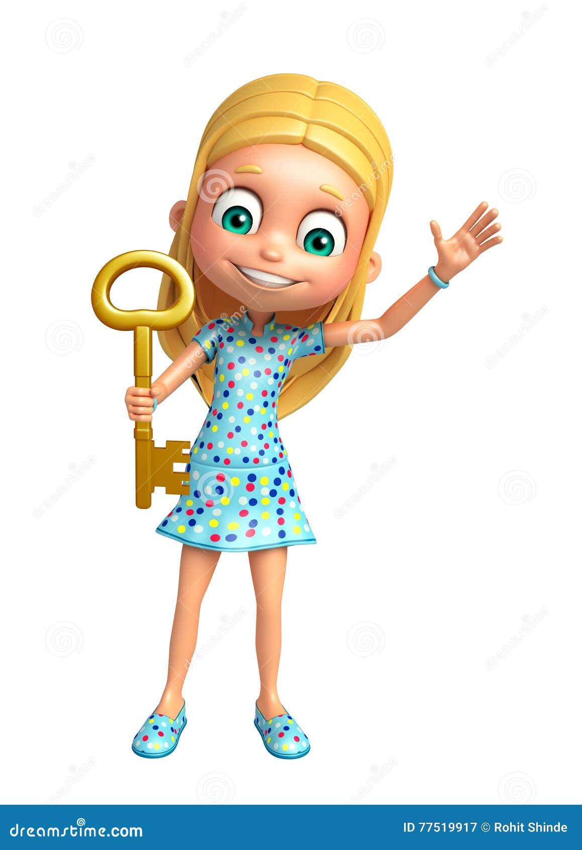 Kid girl with; Key; stock illustration. Illustration of study - 77519917