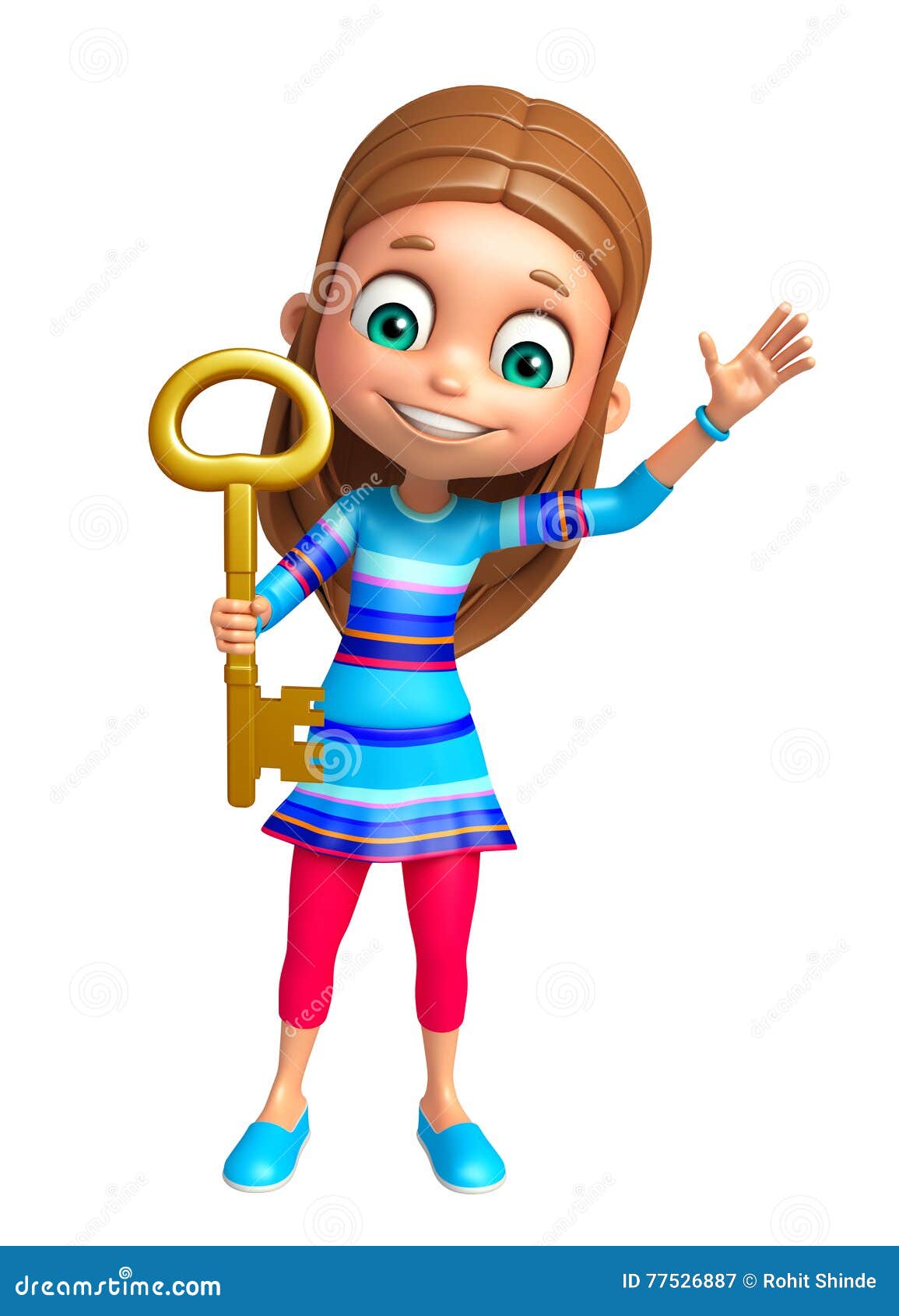 Kid girl with; Key; stock illustration. Illustration of smile - 77526887