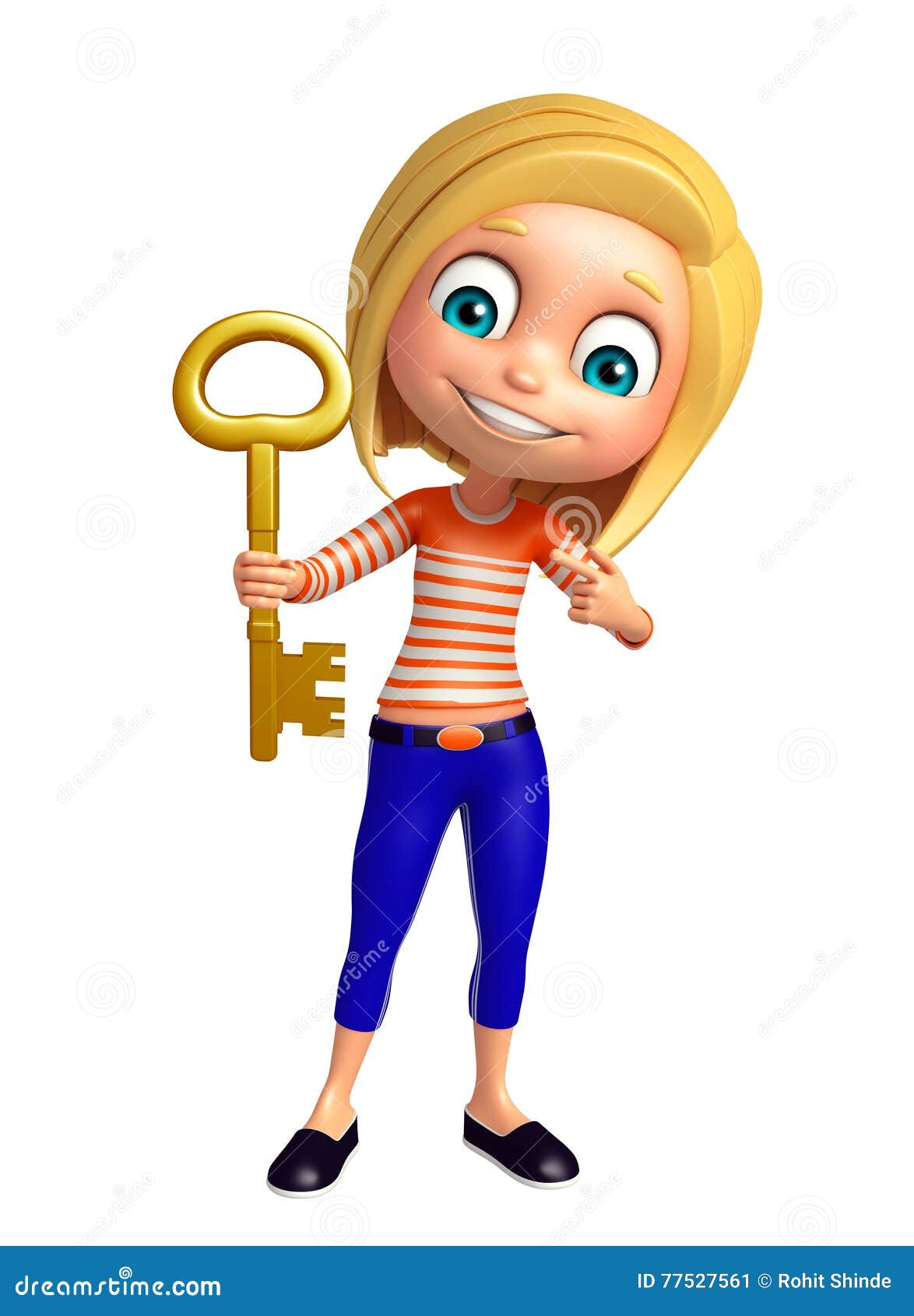 Kid girl with Key stock illustration. Illustration of clipart - 77527561