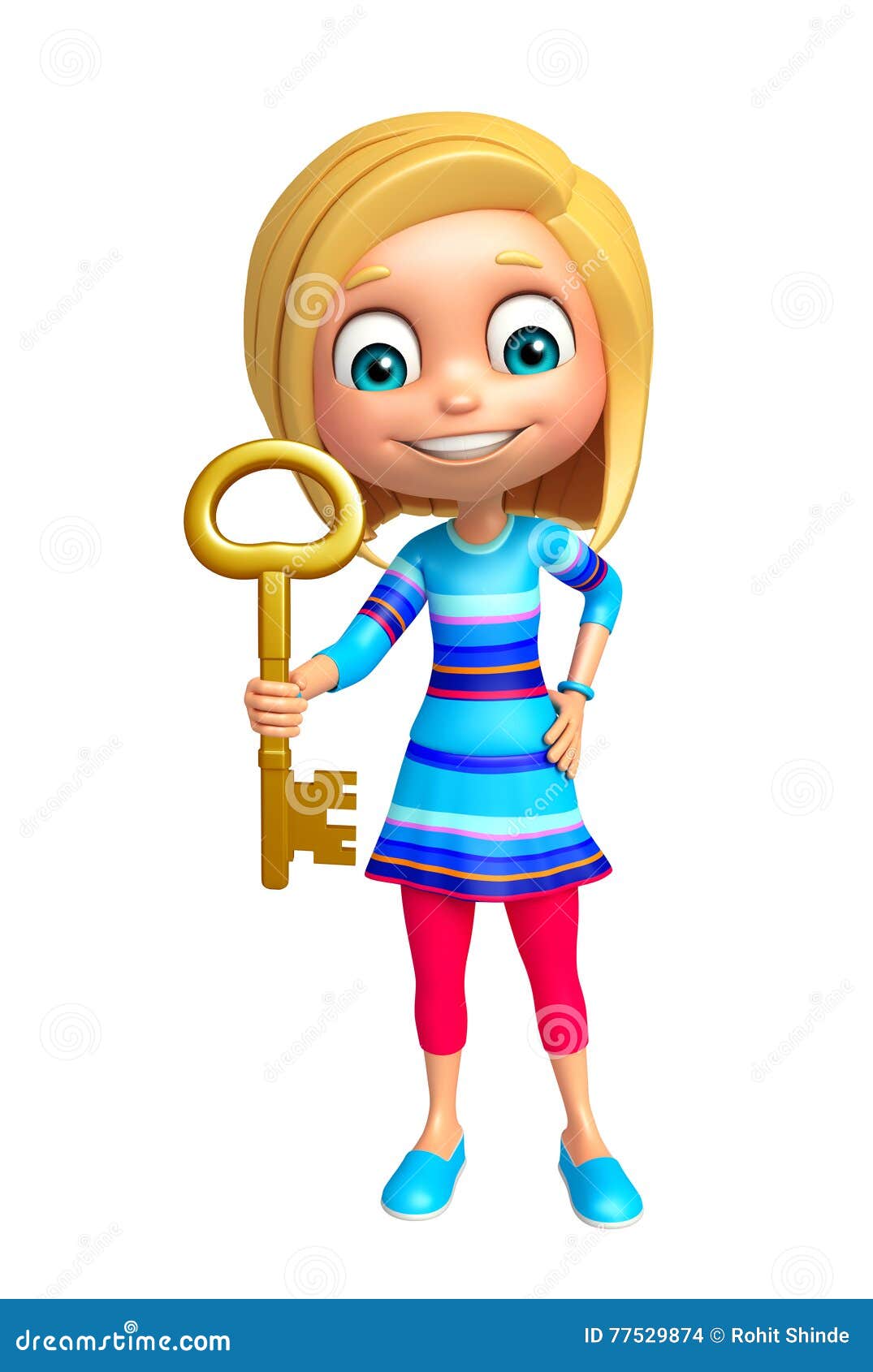 Kid girl with; Key; stock illustration. Illustration of class - 77529874