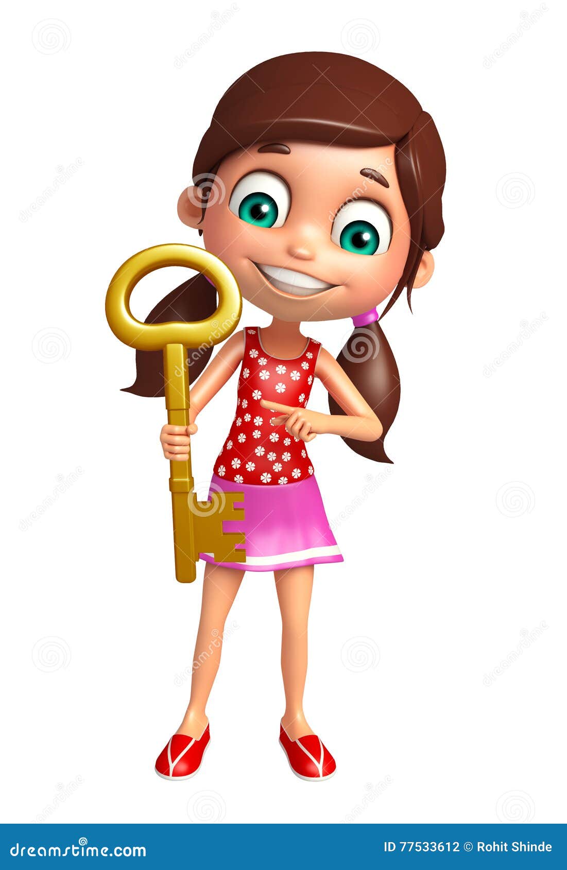 Kid girl with; Key; stock illustration. Illustration of girl - 77533612