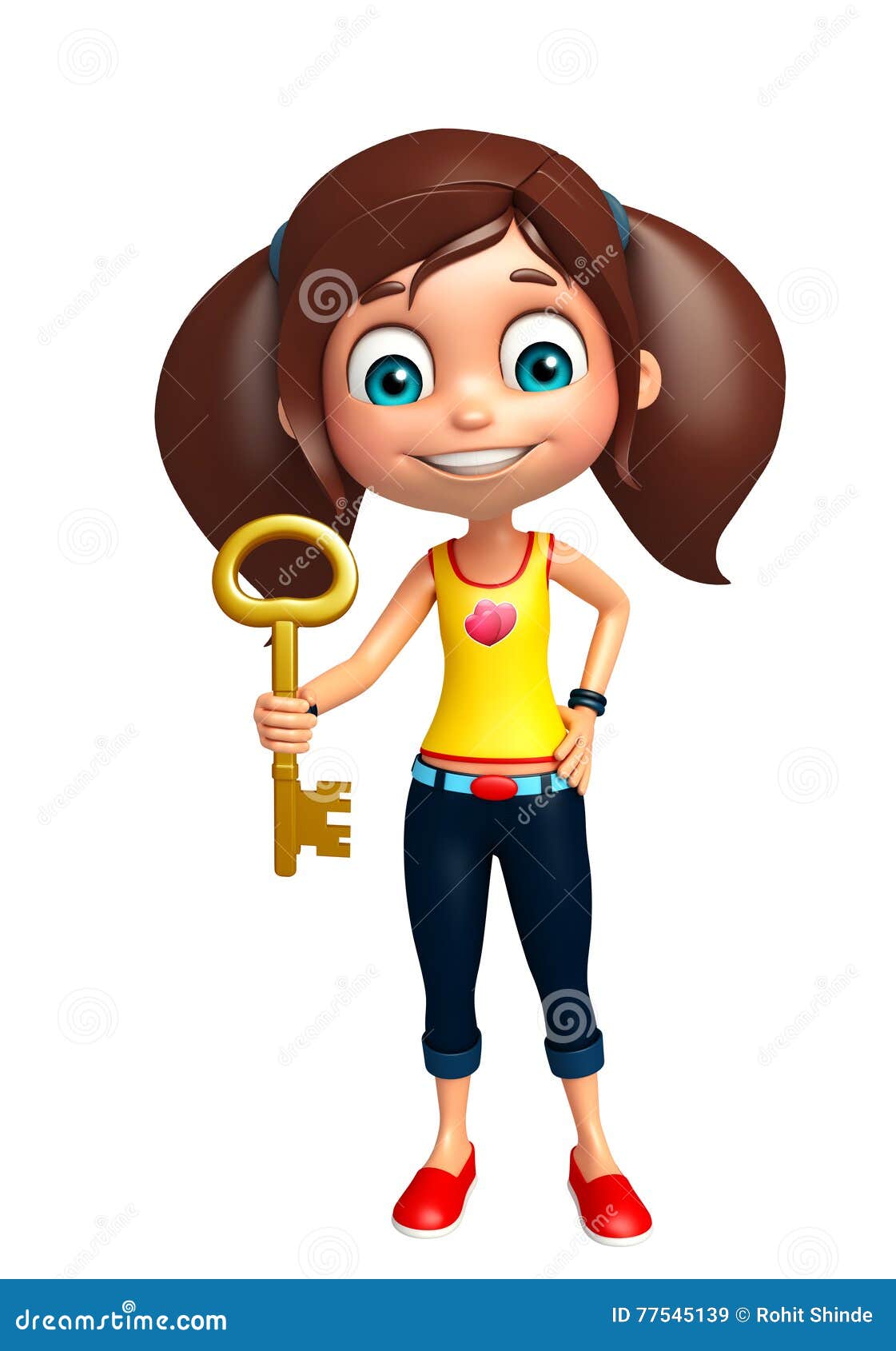 Kid girl with; Key; stock illustration. Illustration of cheerful - 77545139