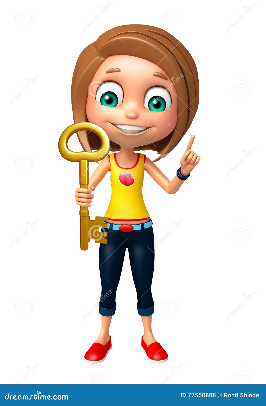Kid girl with; Key; stock illustration. Illustration of learning - 77550808