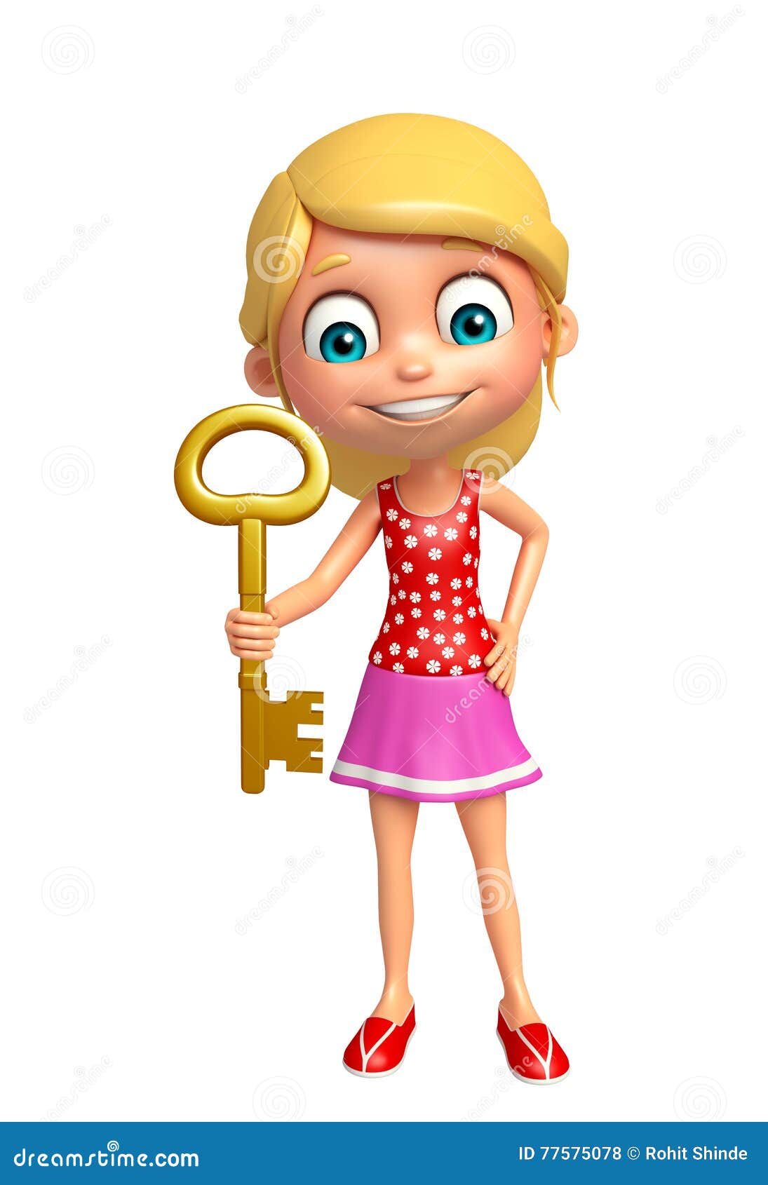 Kid girl with; Key; stock illustration. Illustration of smile - 77575078
