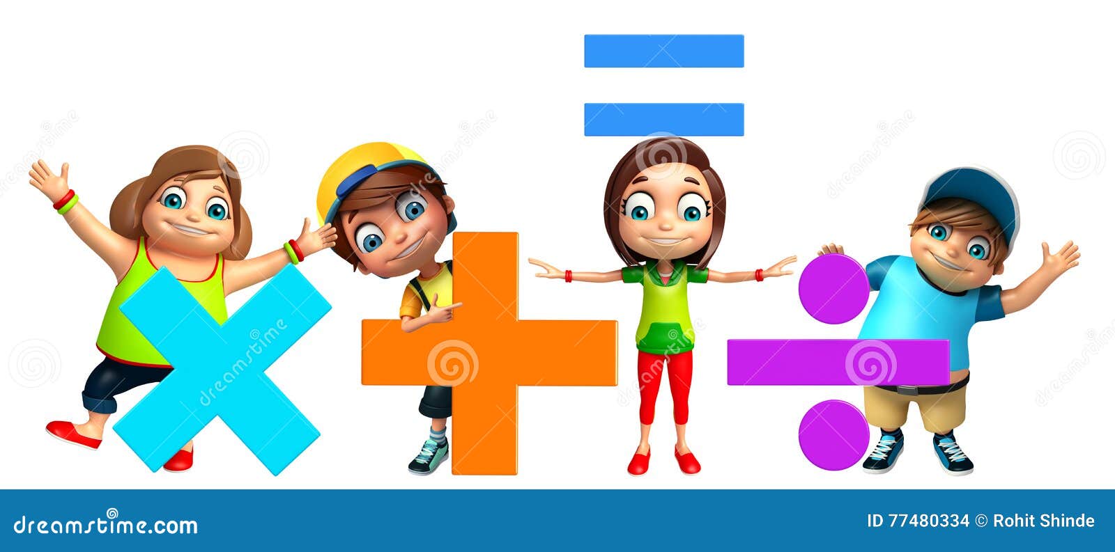 Kid Girl and Kid Boy with Math Signs Stock Illustration - Illustration ...