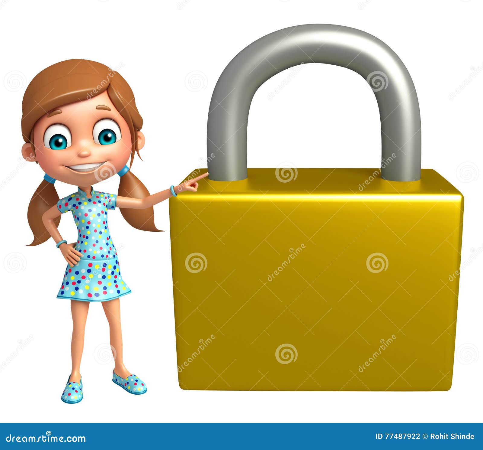 Kid girl with Lock stock illustration. Illustration of character - 77487922