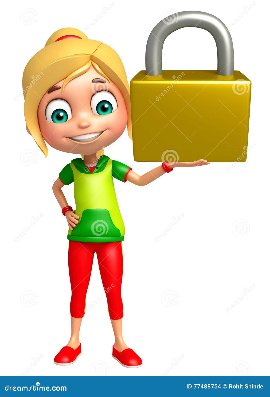 Kid girl with Lock stock illustration. Illustration of happiness - 77488754