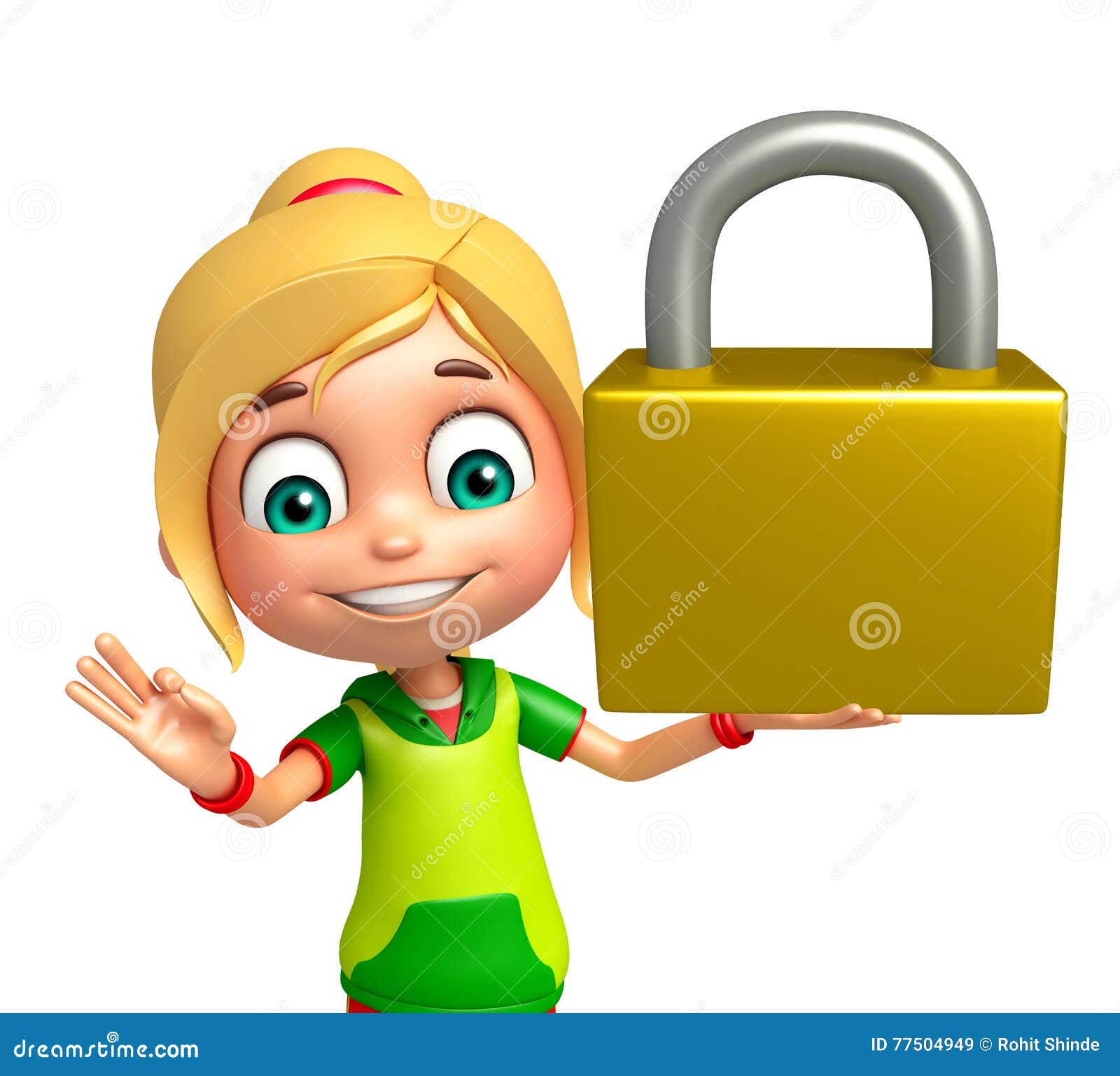 Kid girl with Lock stock illustration. Illustration of class - 77504949