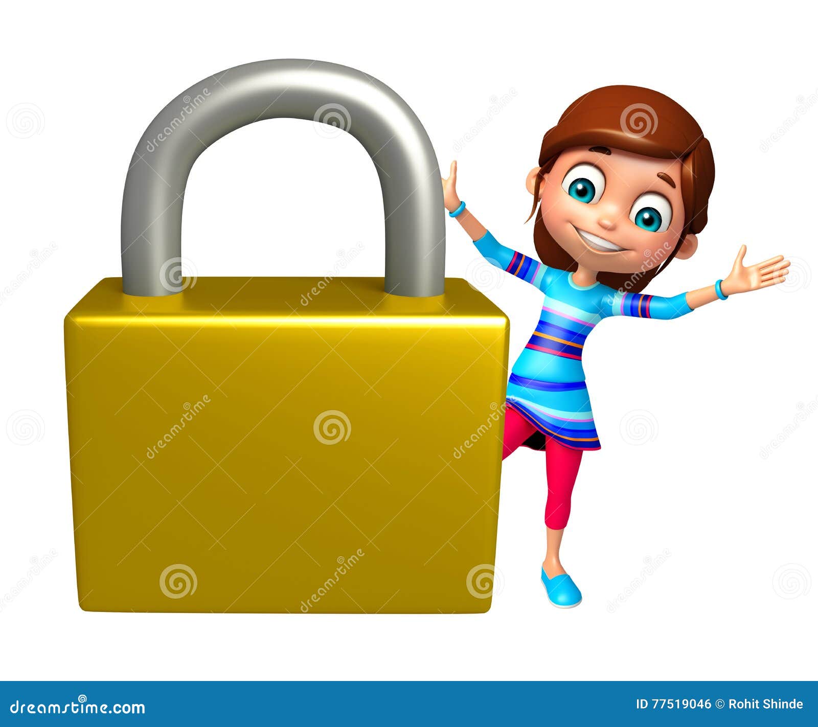 Kid girl with Lock stock illustration. Illustration of isolated - 77519046