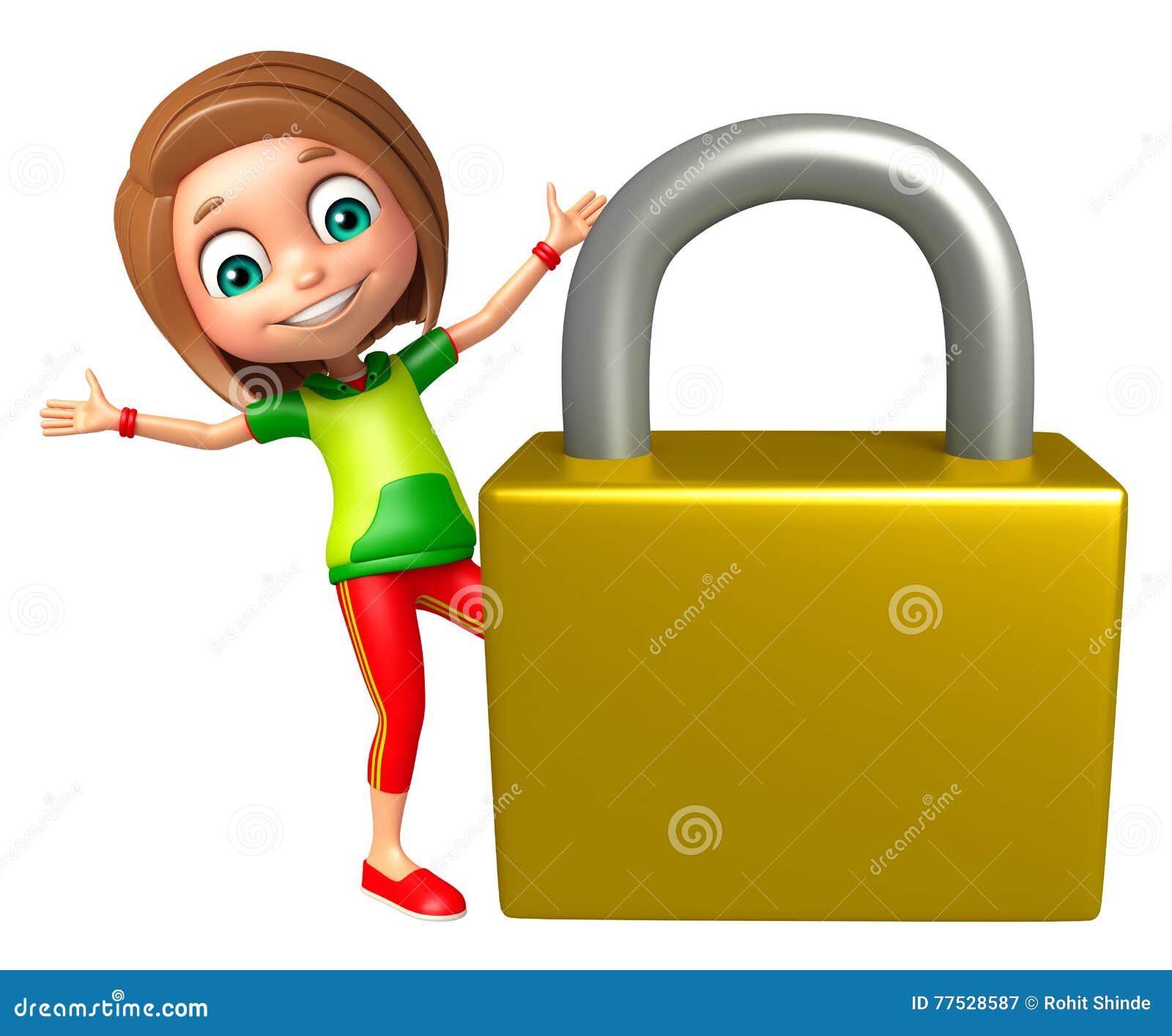 Kid girl with Lock stock illustration. Illustration of educational ...