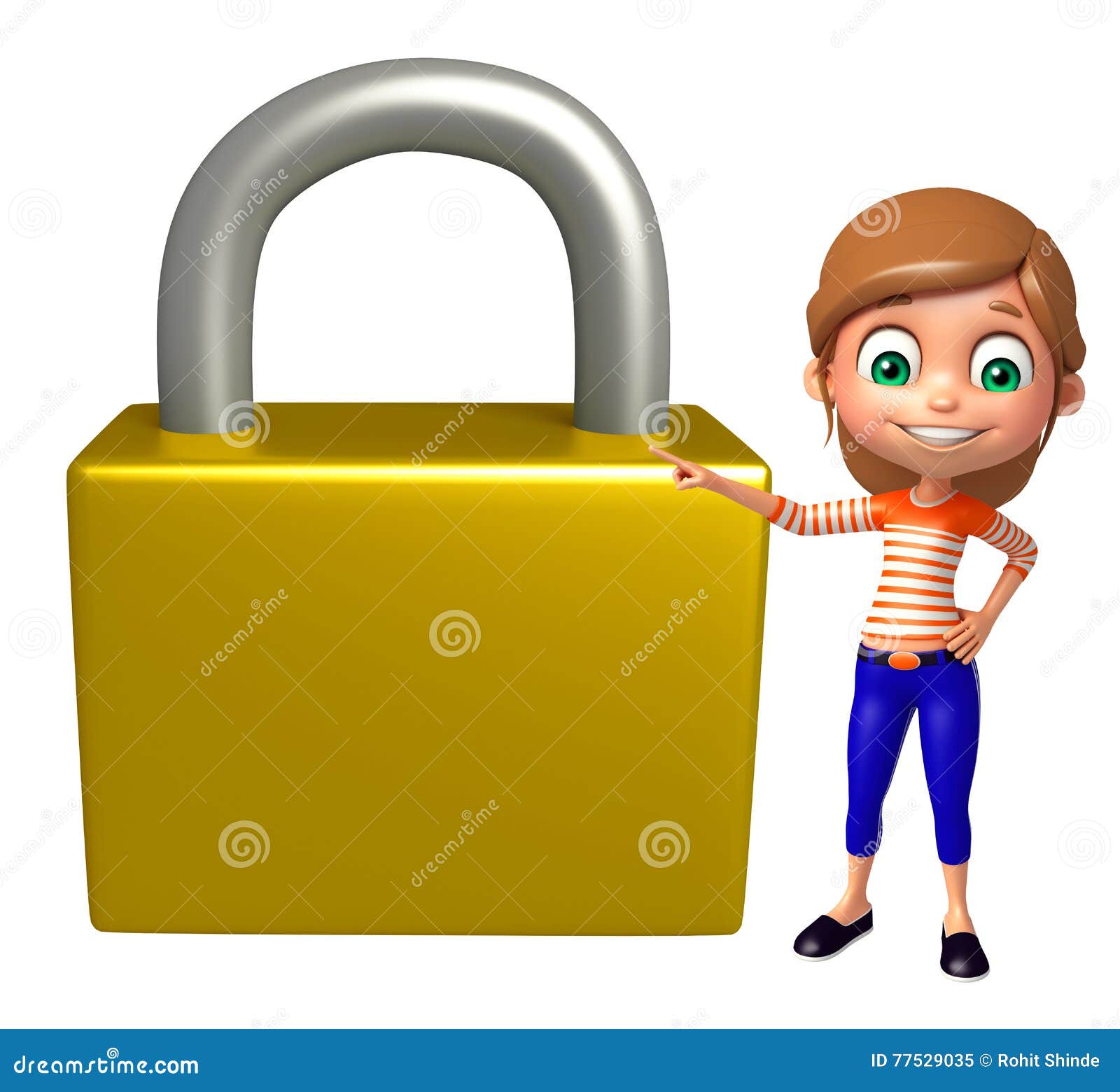 Kid girl with Lock stock illustration. Illustration of smile - 77529035