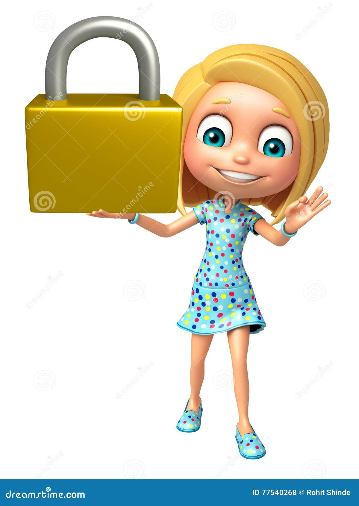 Kid girl with Lock stock illustration. Illustration of clipart - 77540268