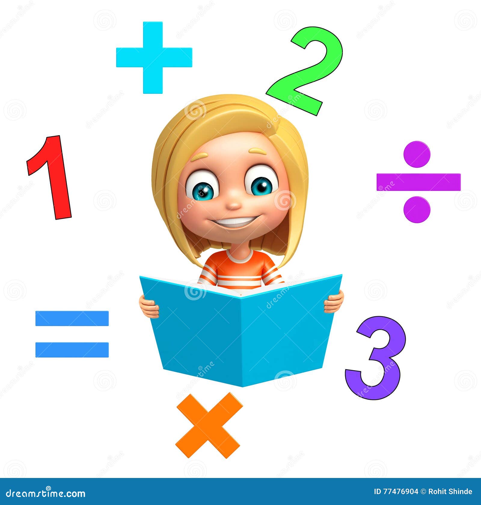 Kid Girl with Math Sign and Book Stock Illustration - Illustration of ...