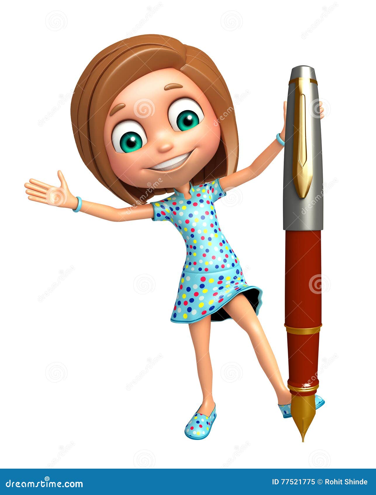 Kid girl with Pen stock illustration. Illustration of happiness - 77521775